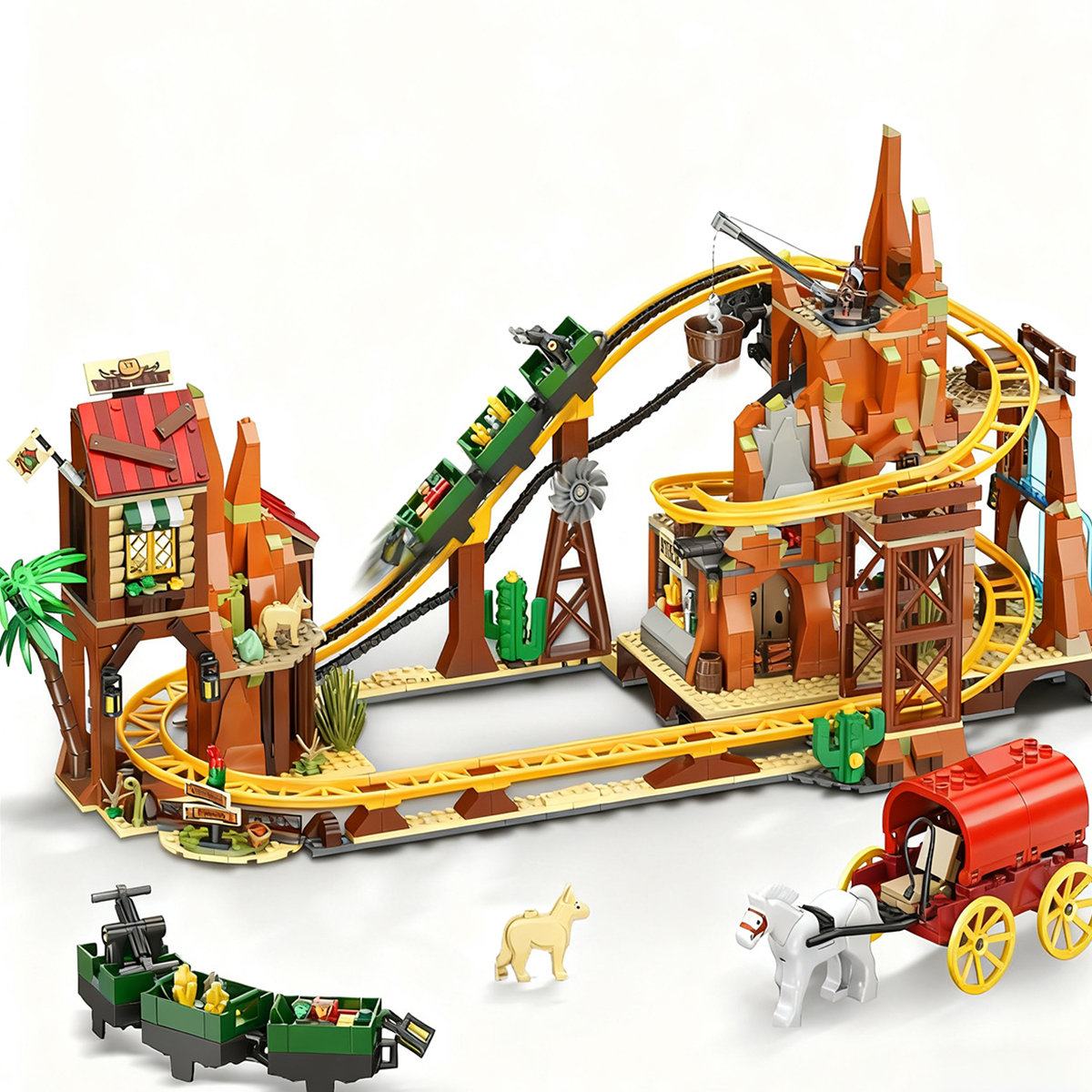 Neutral Western Mine Coaster Building Set With Functional Mining Train ...