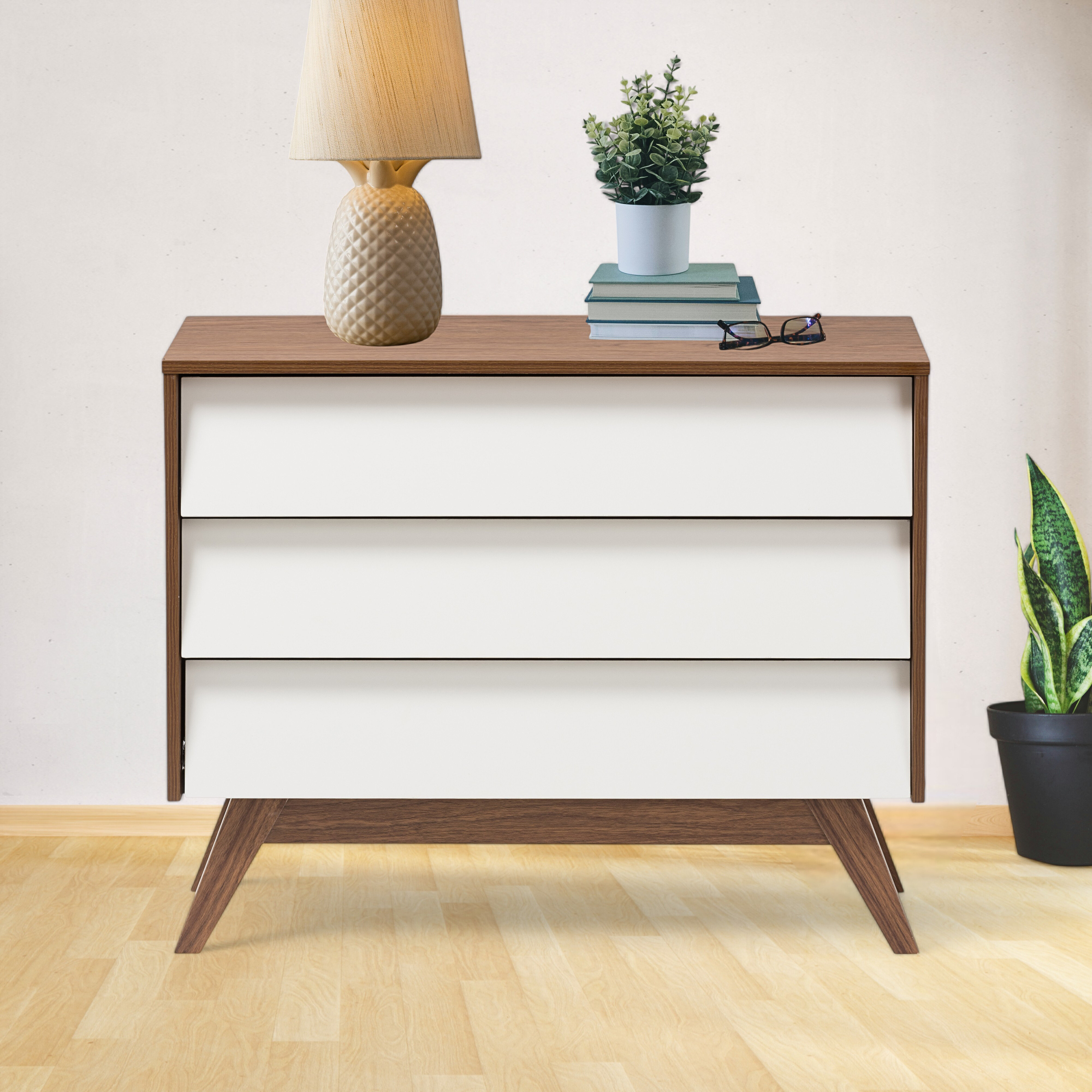 George Oliver Finchley 3-Drawer Wood Storage Chest in White and Walnut ...