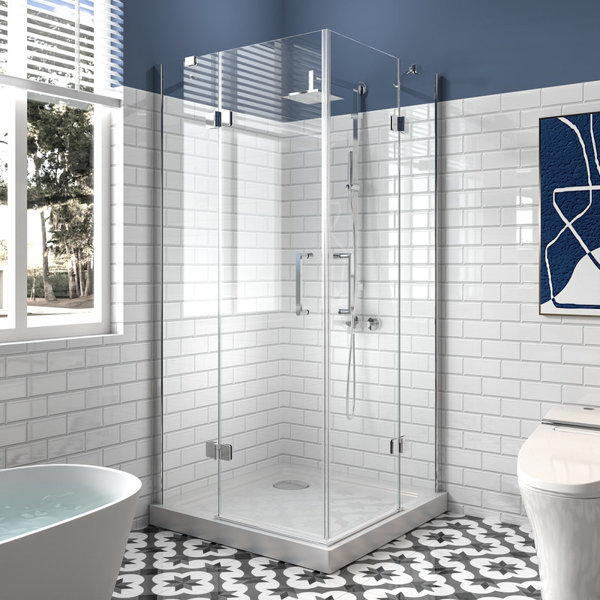 ExBrite 35.75'' W 72'' H Frameless Square Shower Enclosure | Wayfair