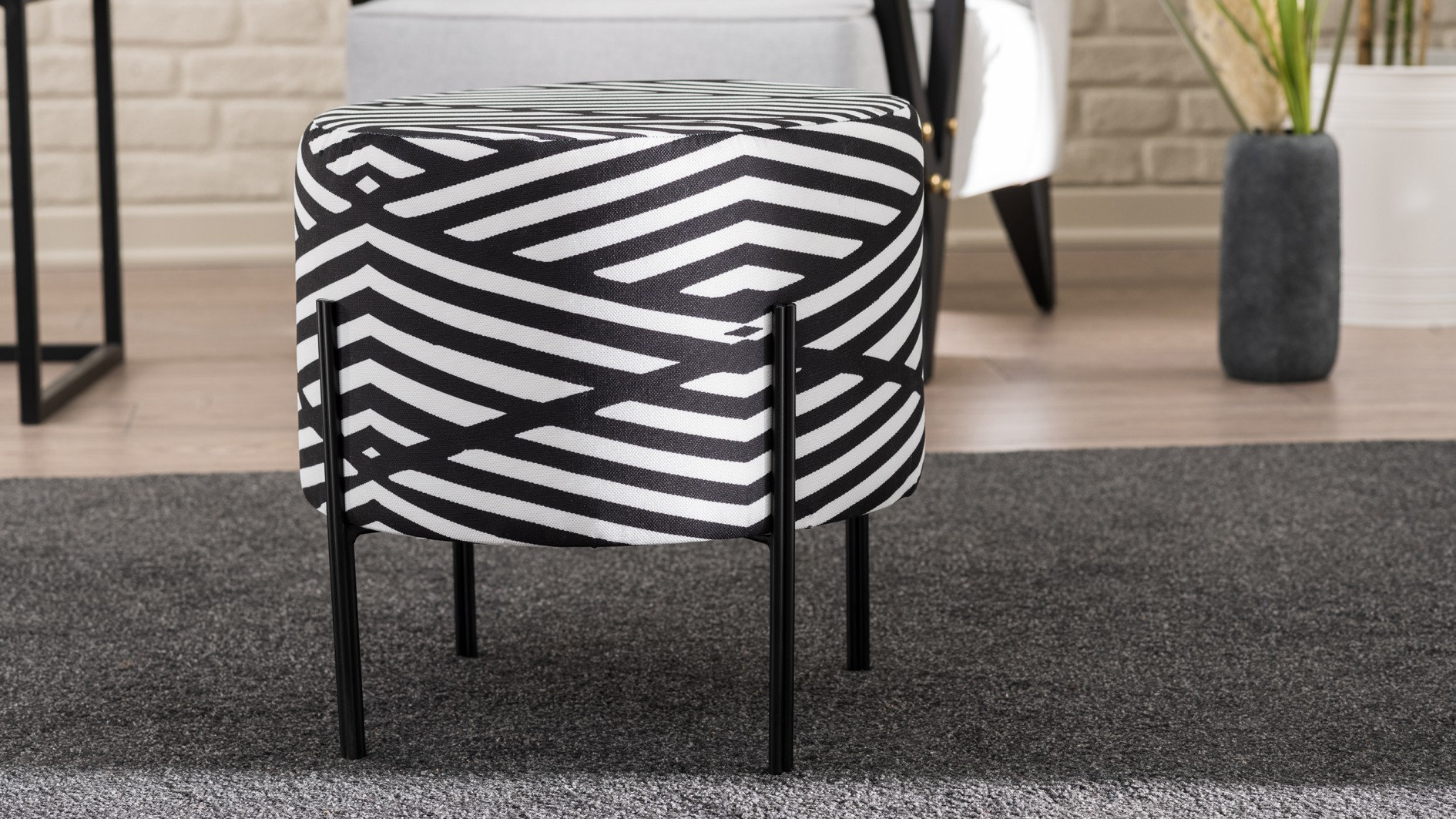 East Urban Home 15.7" Wide Round Geometric Footstool Ottoman | Wayfair
