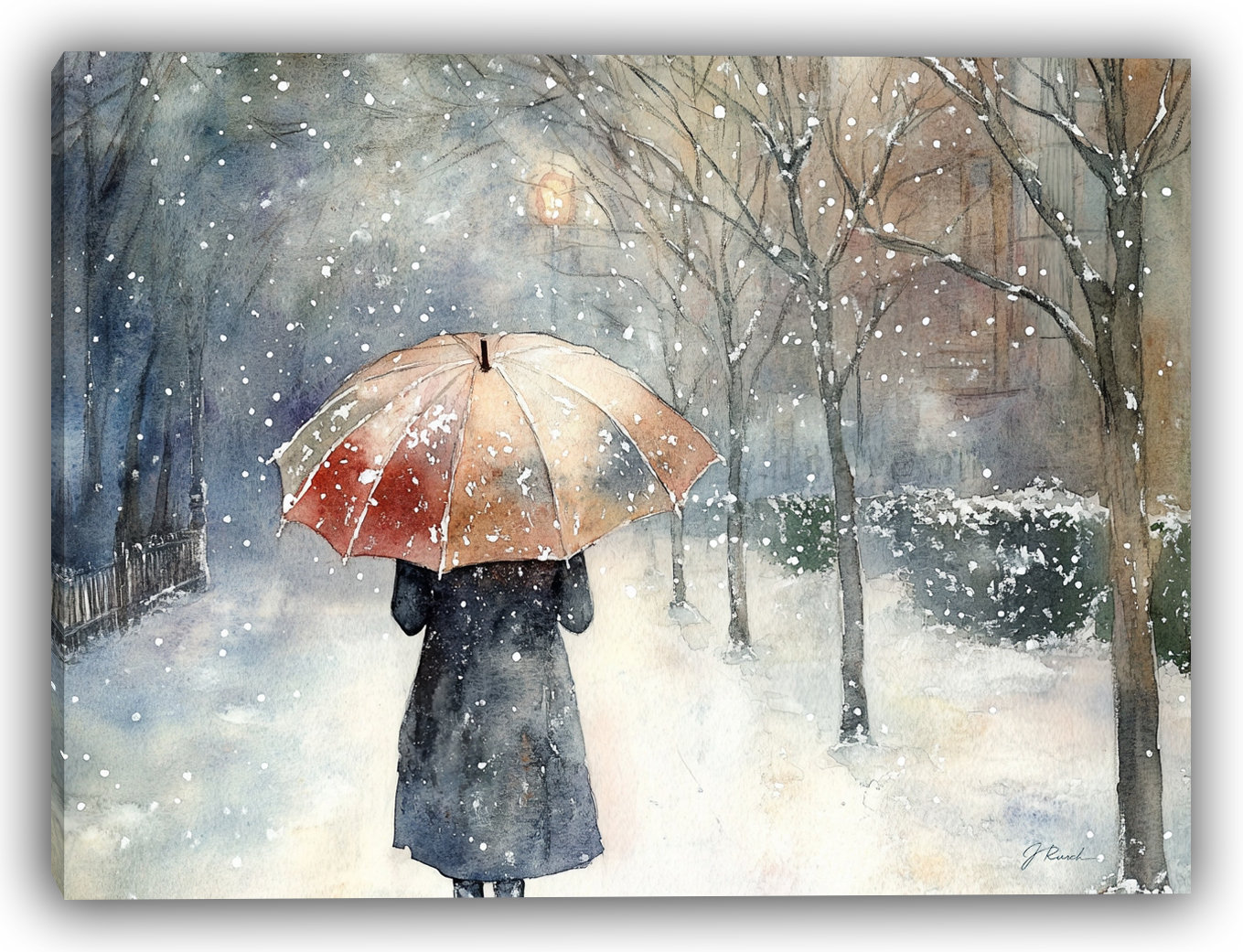 Red Barrel Studio® Evening Walk in Snowfall Wrapped Canvas Wall Art ...