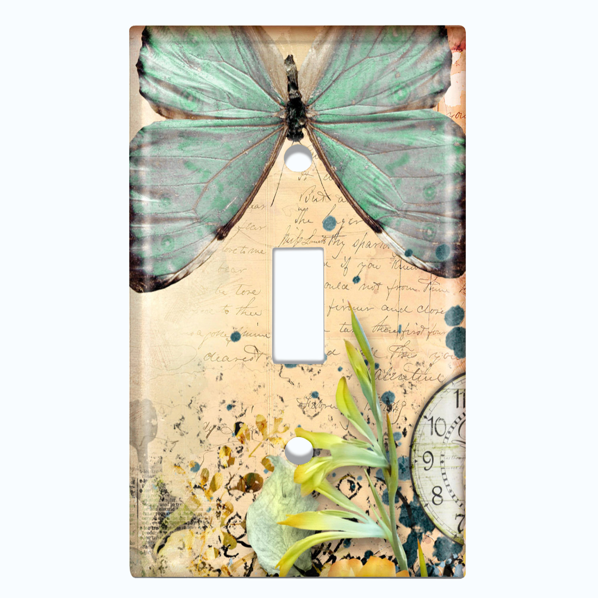 WorldAcc Metal Light Switch Plate Outlet Cover (Butterfly Teal Letter ...