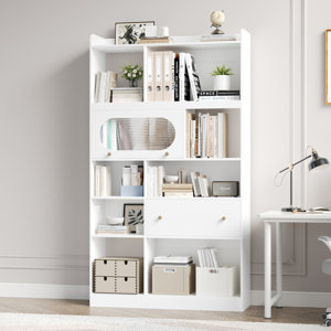 Zipcode Design™ Azariah 70" White Tall Bookcase with Glass Doors ...