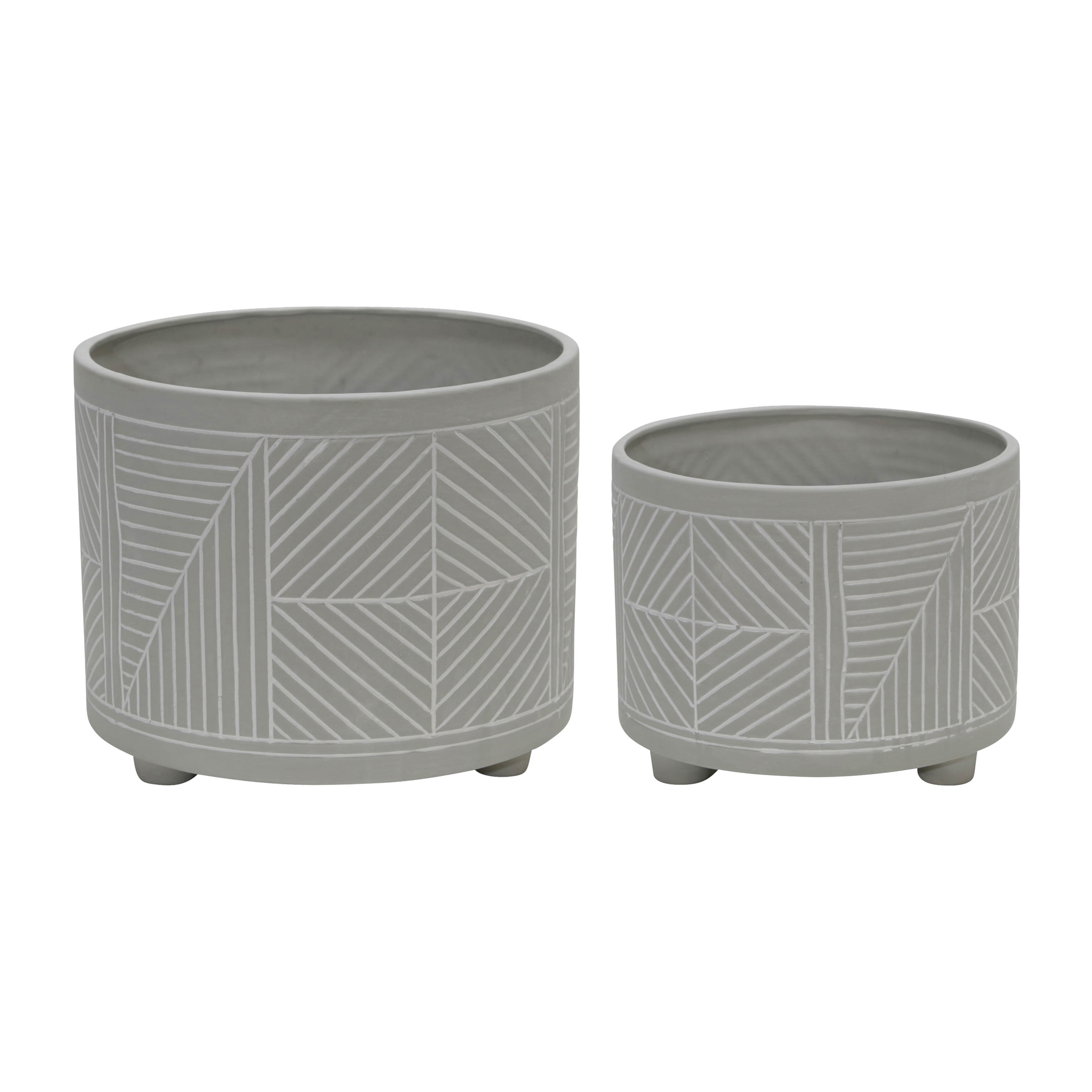 Foundry Select Pinar Stoneware Ceramic Planters with Engraved Geometric ...