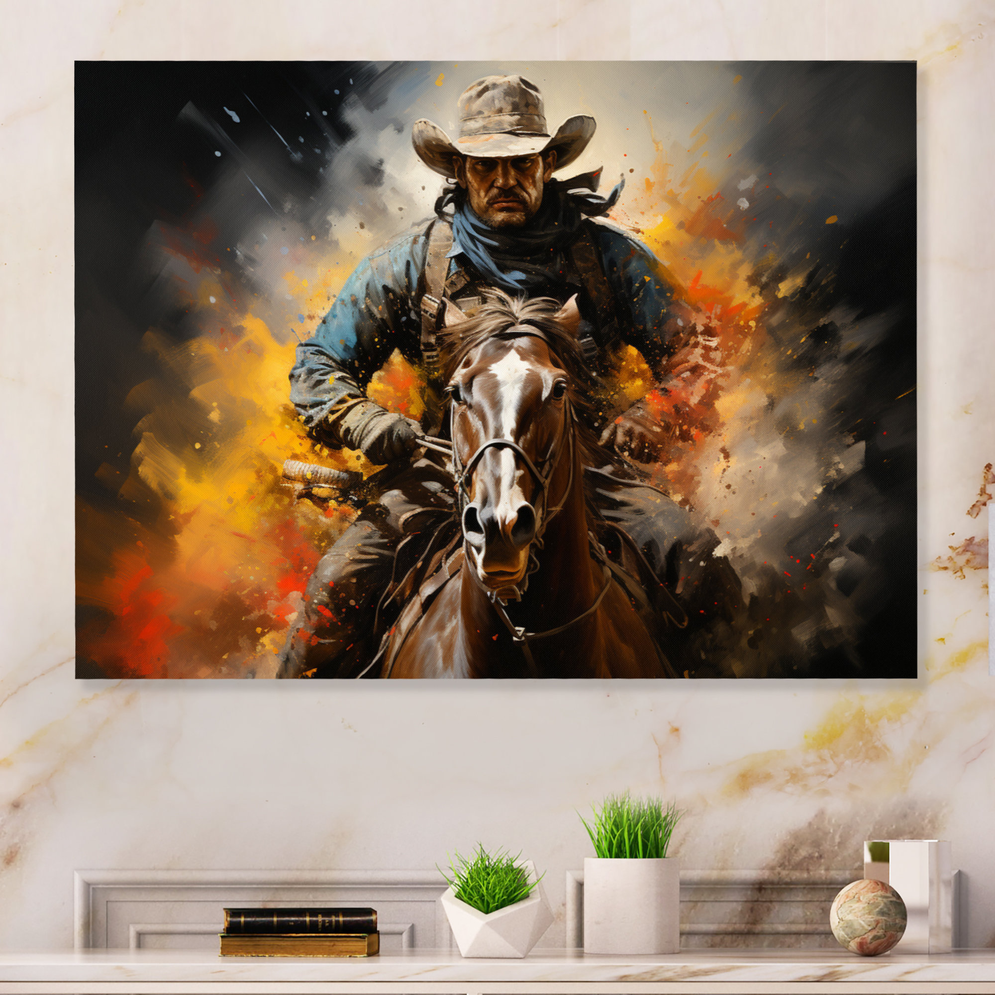 Red Barrel Studio® " Western Rodeo Spirit Pointillism Art " | Wayfair