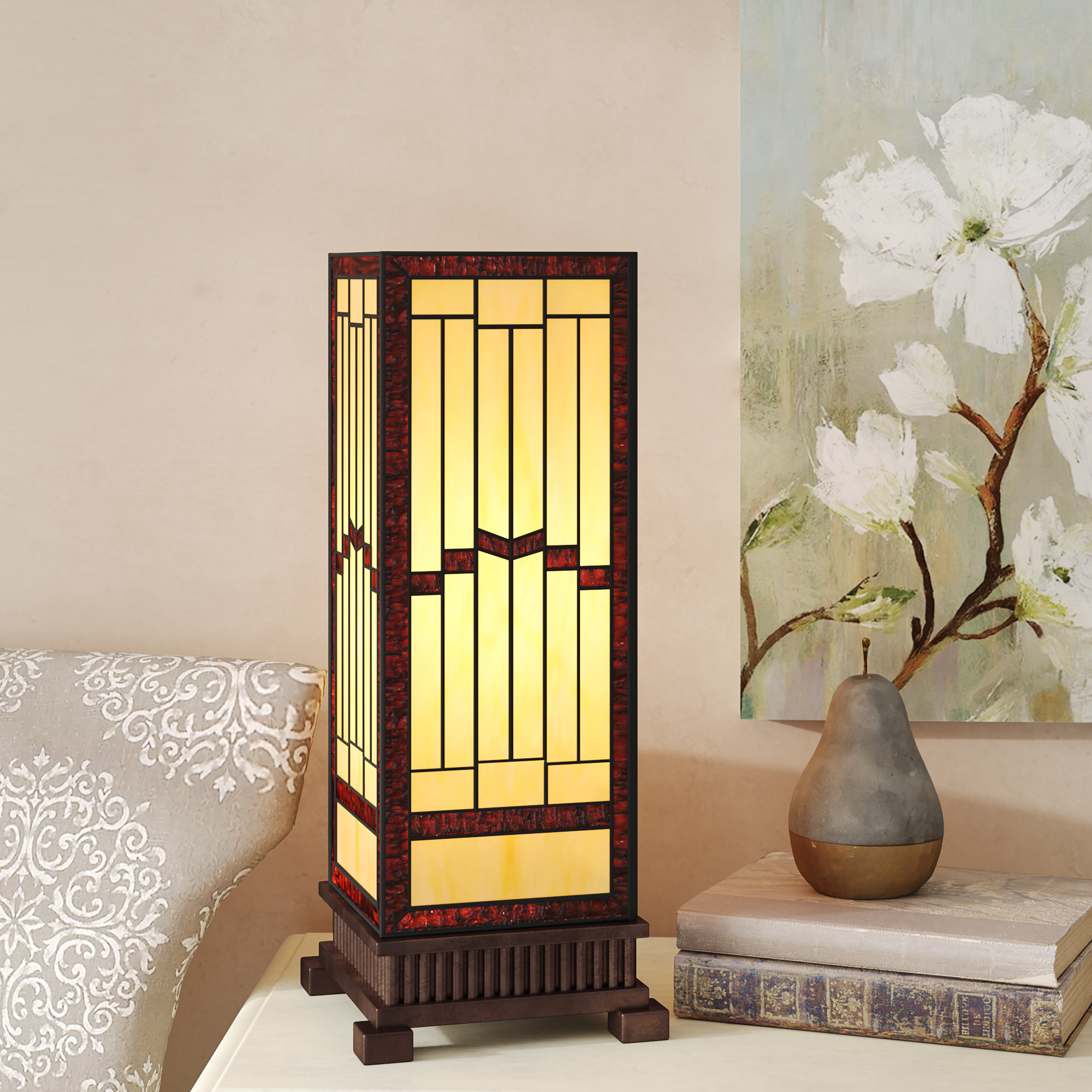 Lark Manor Gardella 17" Craftsman Style-Stained Glass Pillar Table Lamp ...
