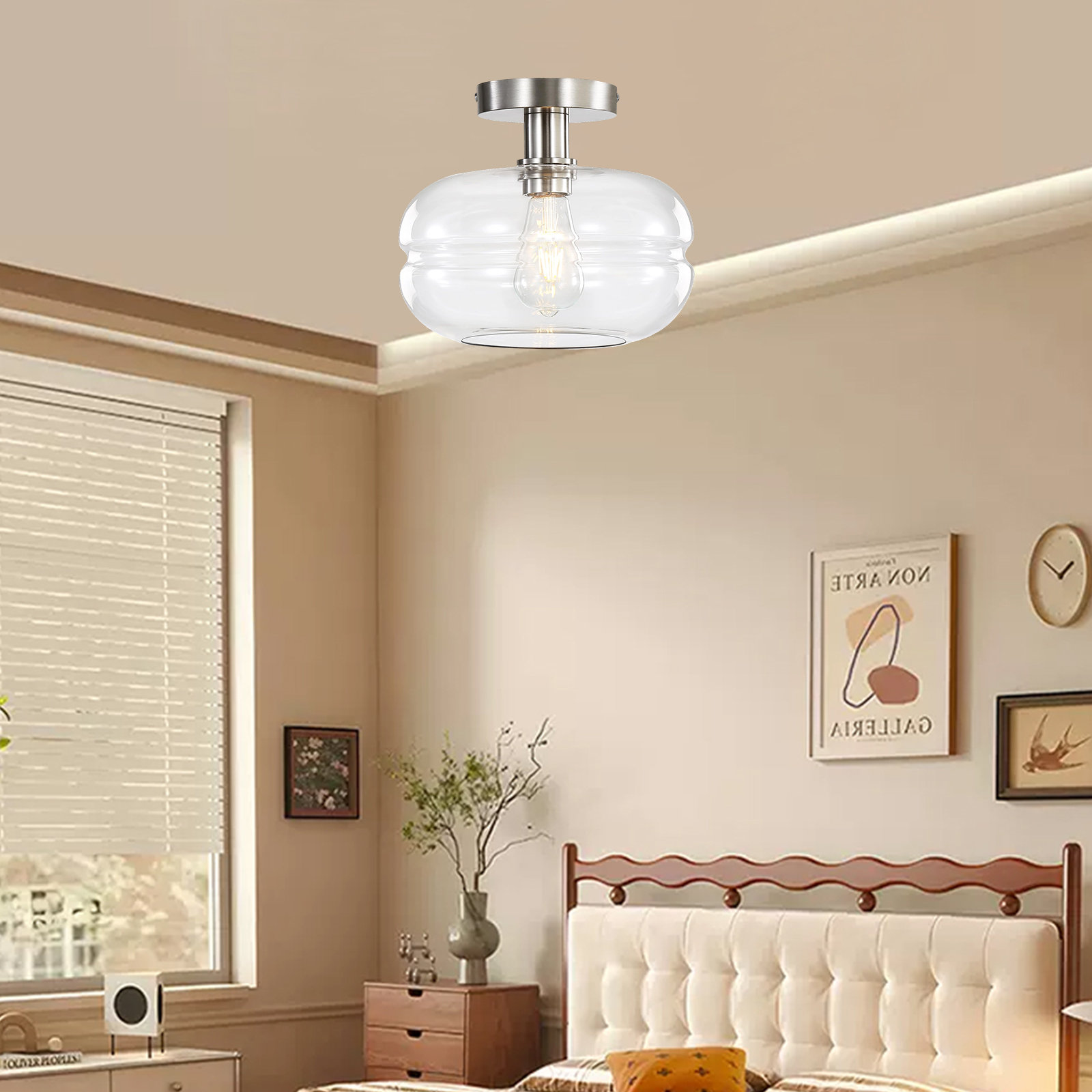 Breakwater Bay Semi-Recessed Ceiling Light Fixture, Glass Shade, Modern ...