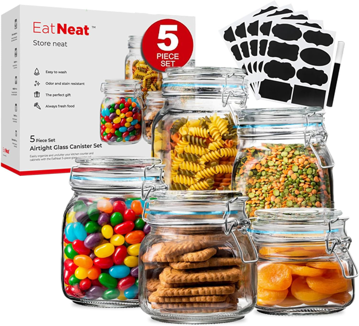 Toledo Bath & Kitchen Set Of 5 Glass Storage Jars - Glass Canister W ...