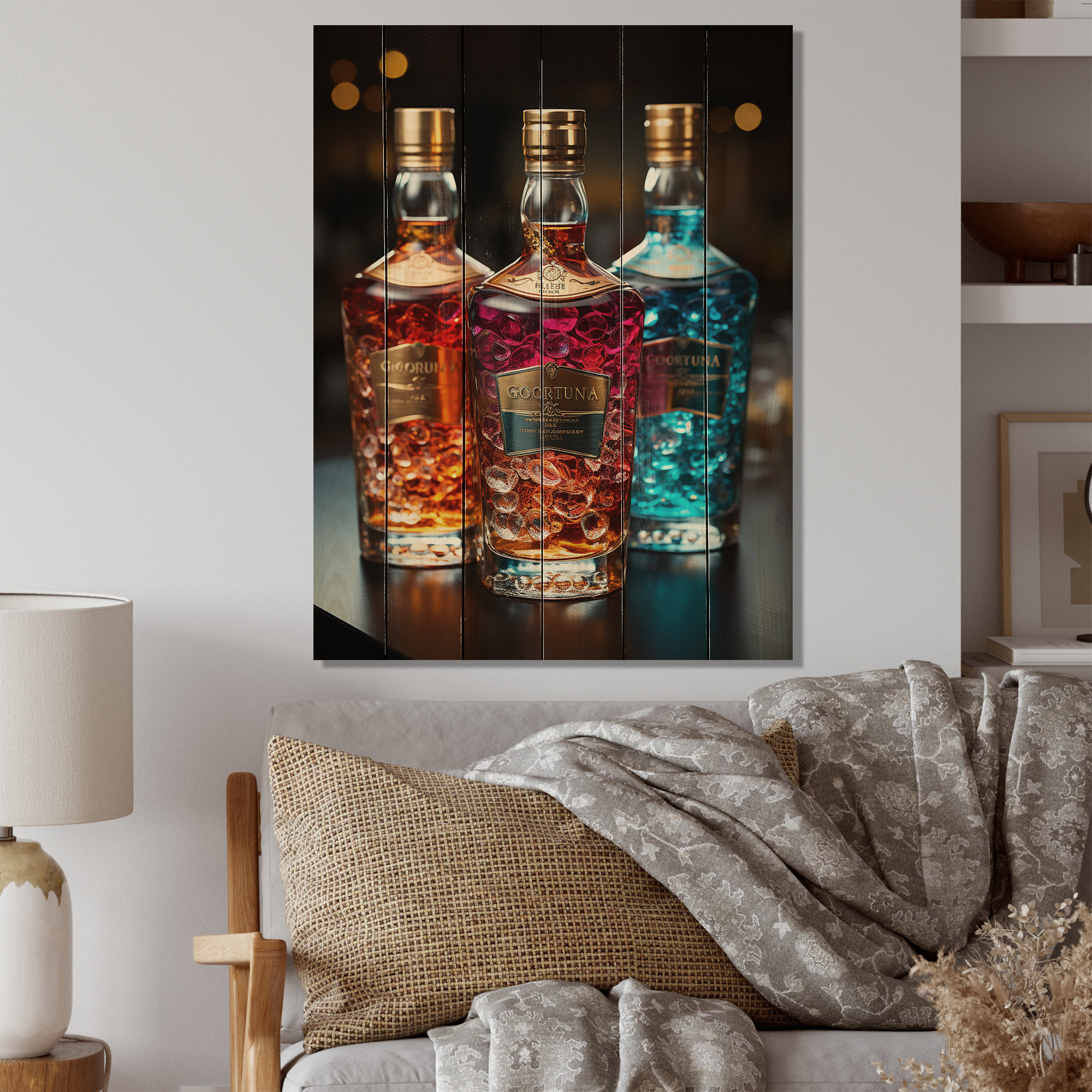 Red Barrel Studio® Liquor Spirit Drops Bottles II On Wood Print | Wayfair