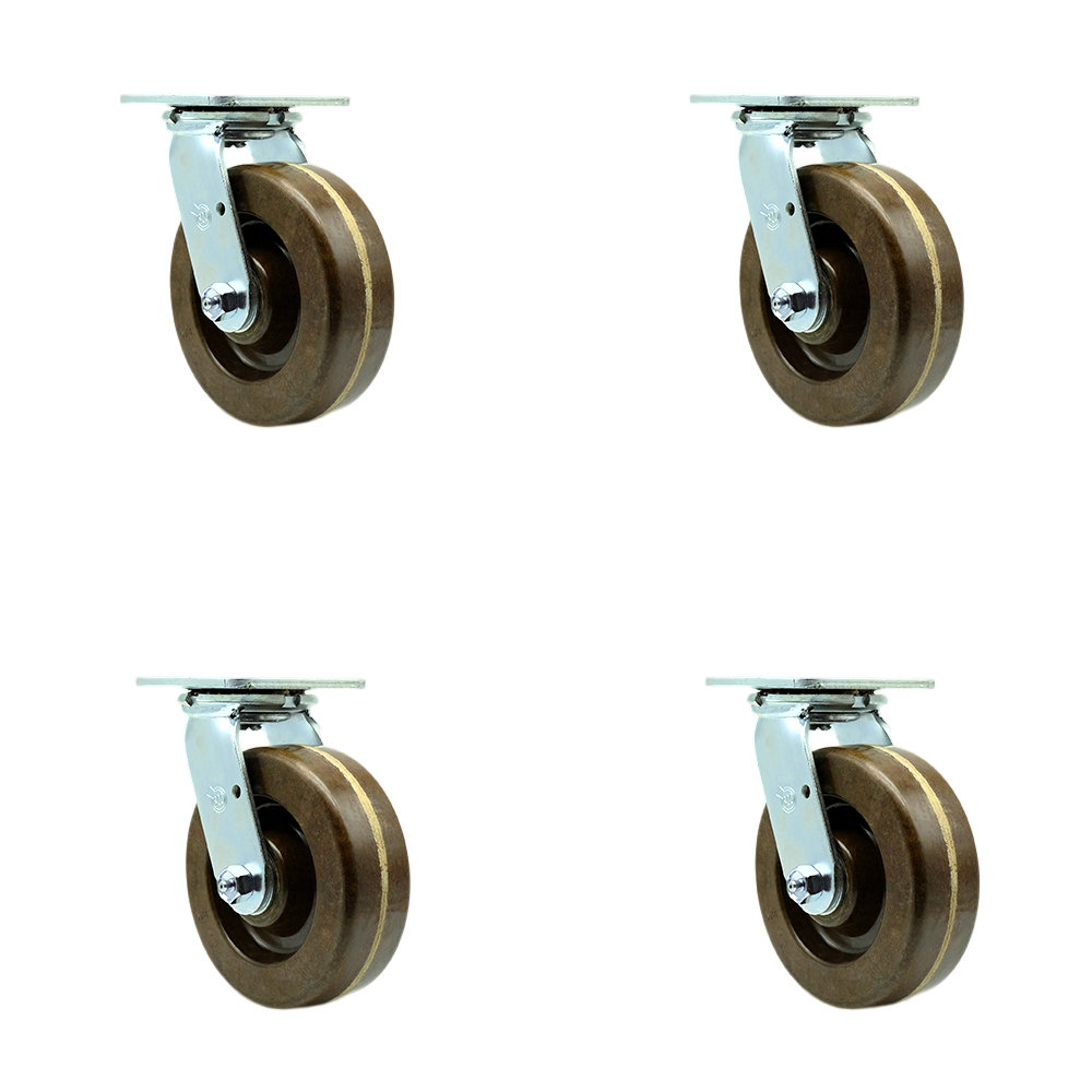 Service Caster 6 Inch High Temp Phenolic Swivel Caster Set with Roller ...