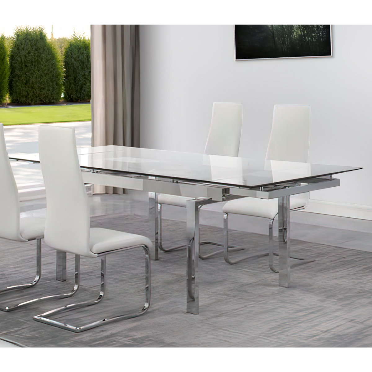 Orren Ellis Tiedeman Metal and Glass Contemporary Extendable Dining ...