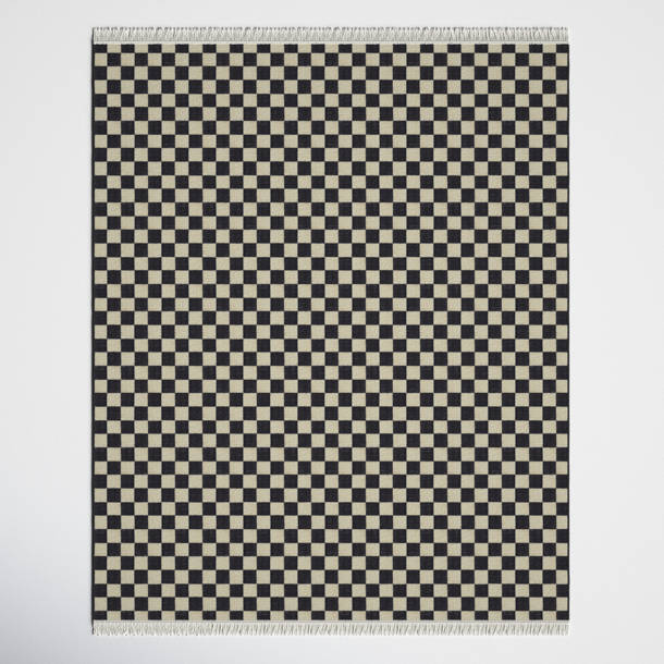 Joss & Main Habra Checkered Recycled Black / Ivory Rug & Reviews | Wayfair