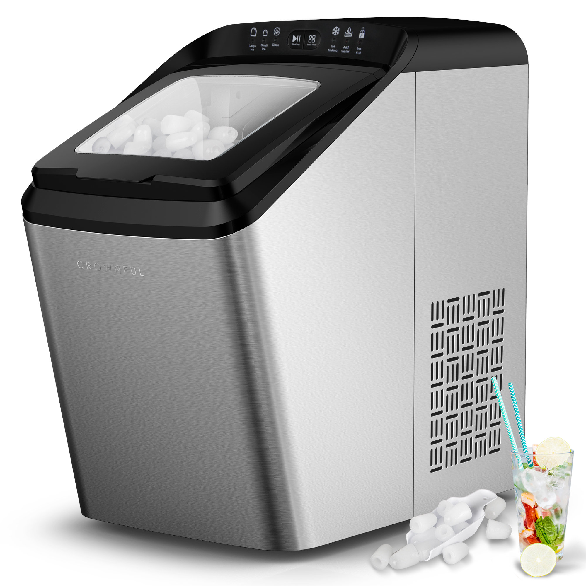 Crownful Compact Ice Maker For Countertop, 9 Bullet Ice Cubes Ready In ...