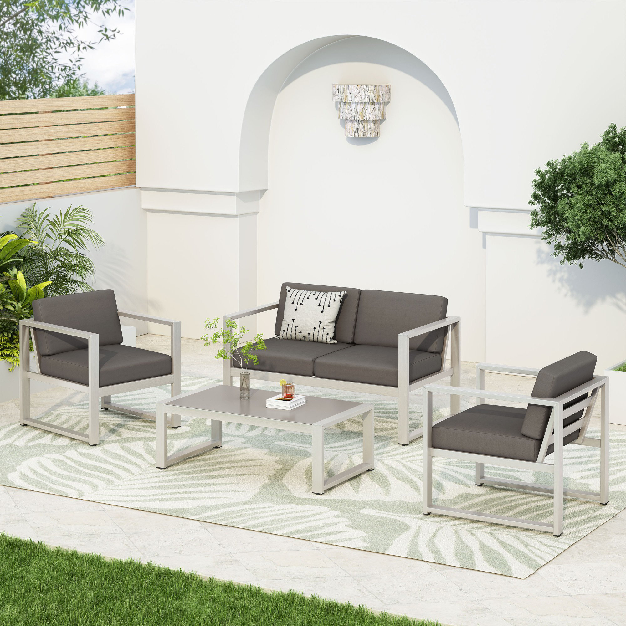 Latitude Run® Outdoor Aluminum Frame Talking Set 4 Piece | Wayfair