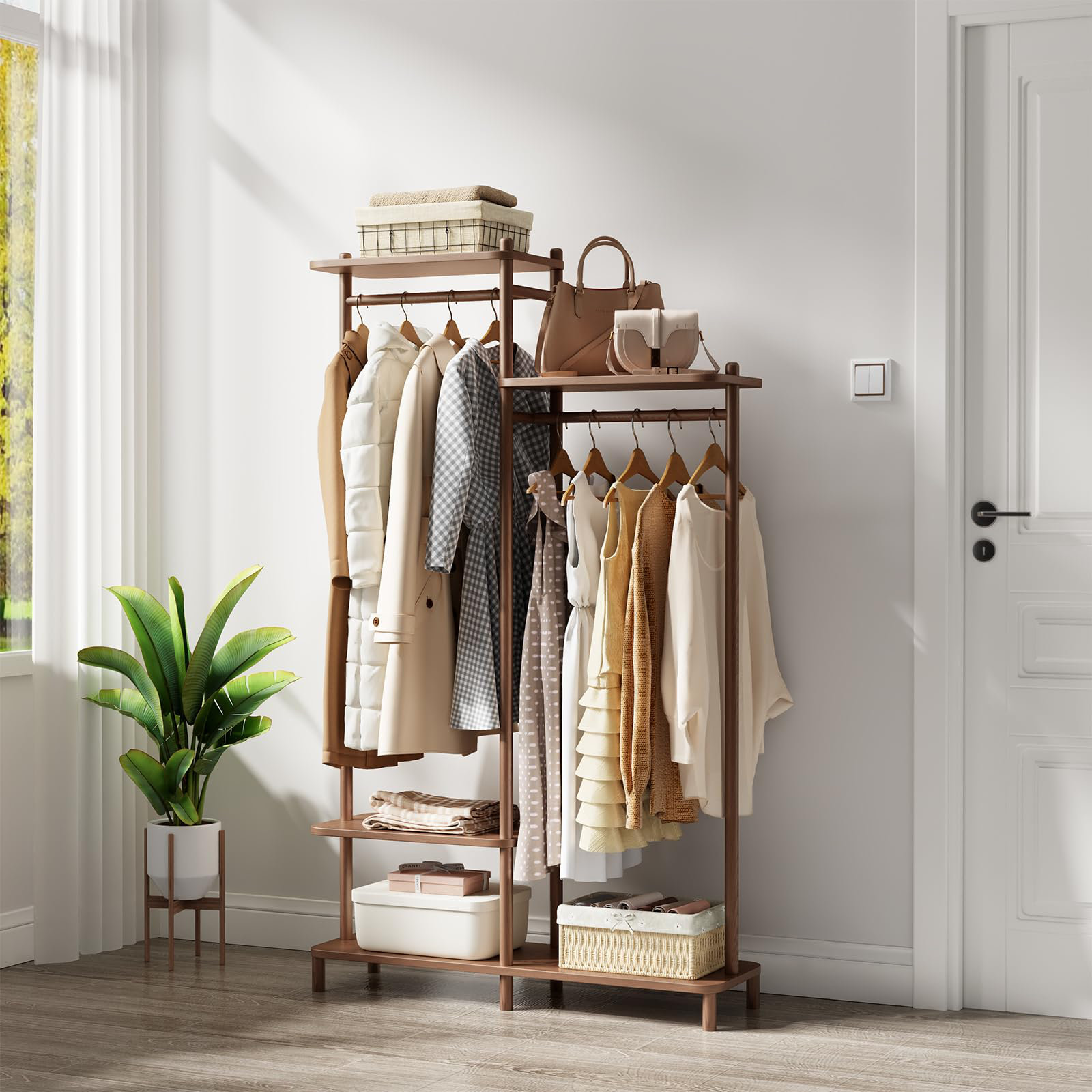 TELOVIN Solid Wood Clothes Rack,Garment Rack For Hanging Clothes ...