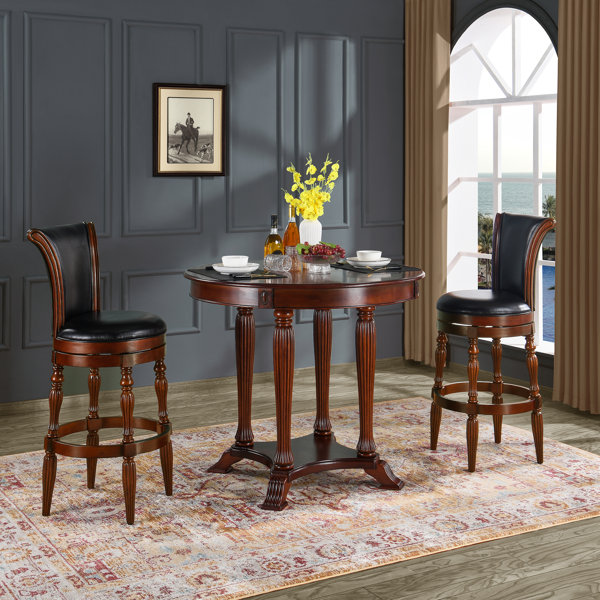 Canora Grey Laiklyn Swivel Solid Wood Bar Stool with PU Upholstered ...