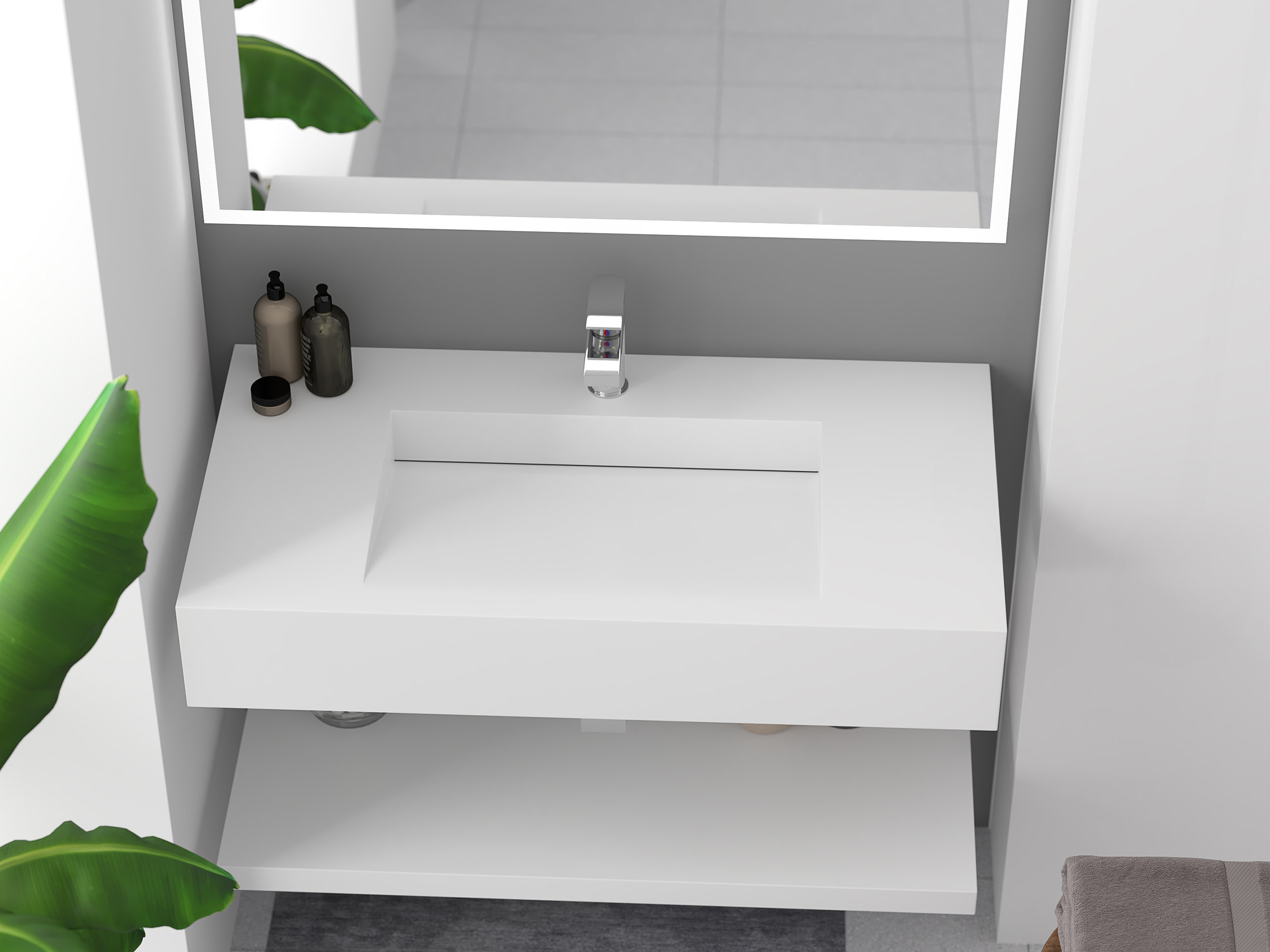 CastelloUSA Pyramid 36" Rectangular Wall Mount Solid Surface Bathroom ...