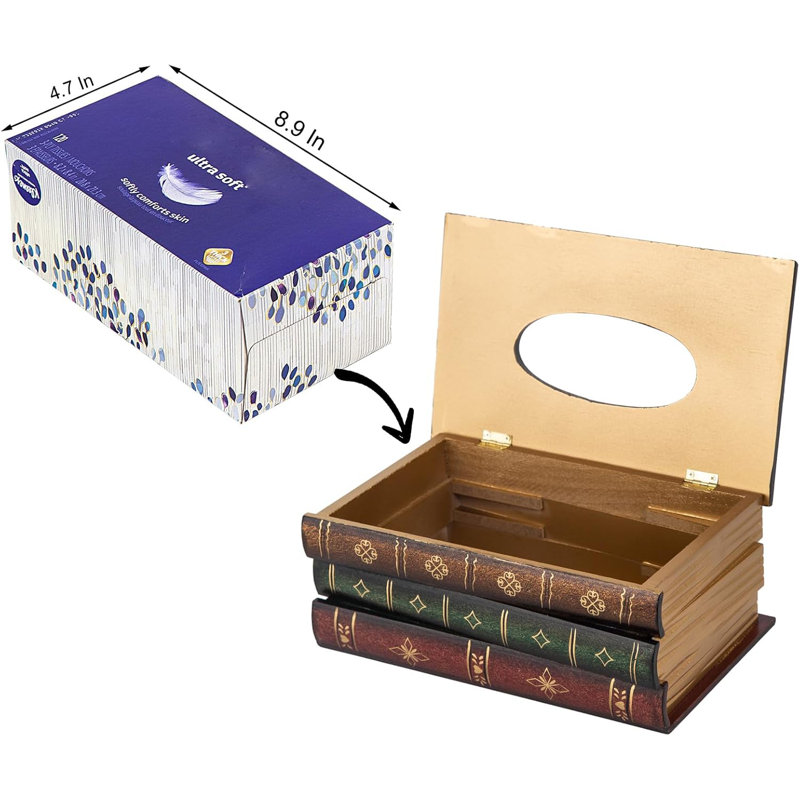 World Menagerie Classical Retro Wooden Antique Book Tissue Box,Faux ...