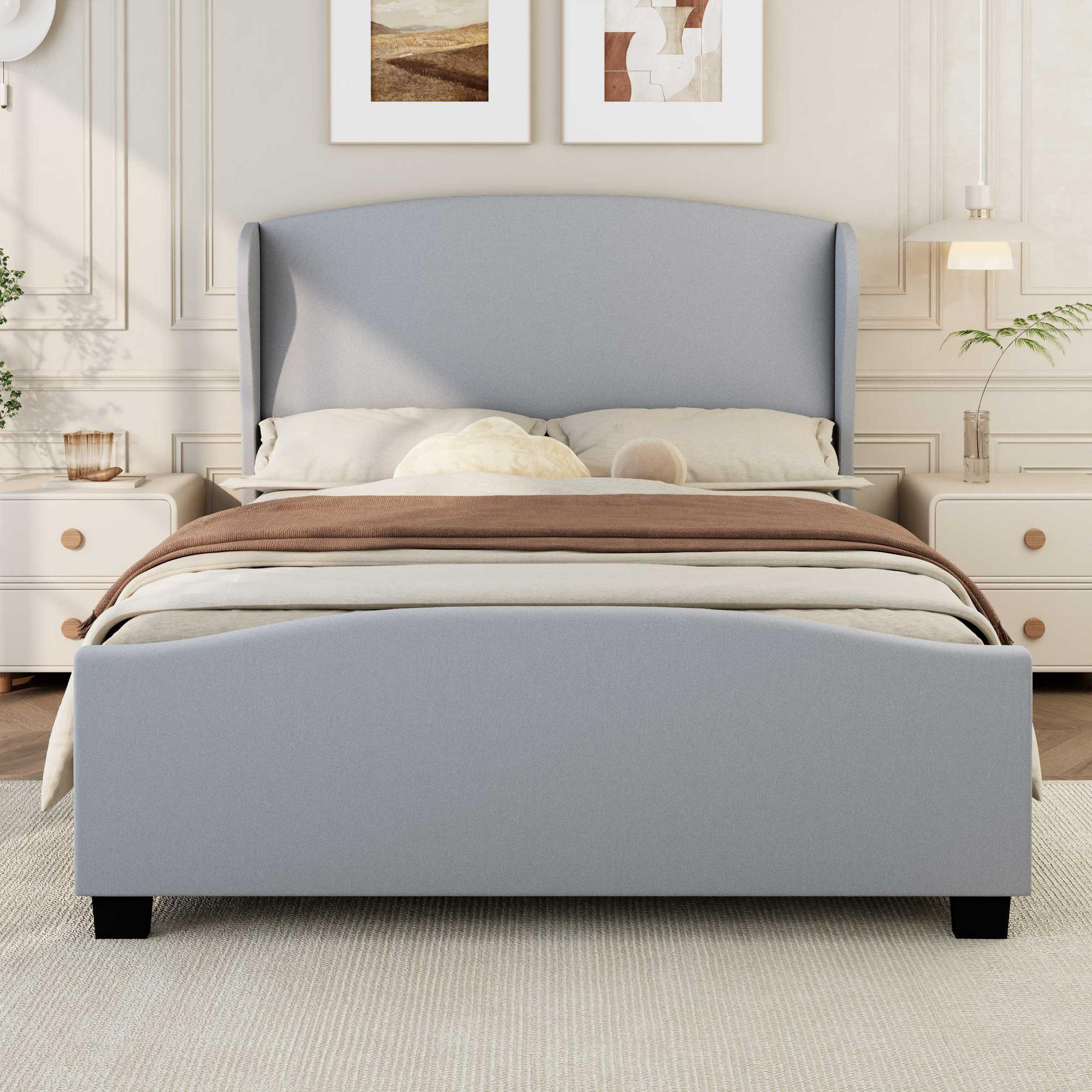 Mercer41 Modern Minimalist Round Leg Wingback Headboard Platform Bed ...