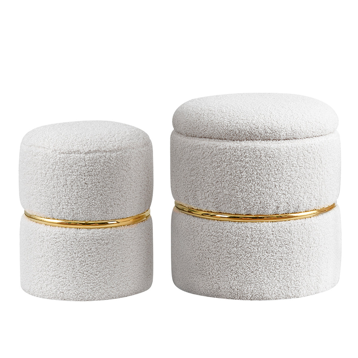 Ebern Designs Round Ottoman Set Of 2 With Storage, Upholstered Sherpa ...