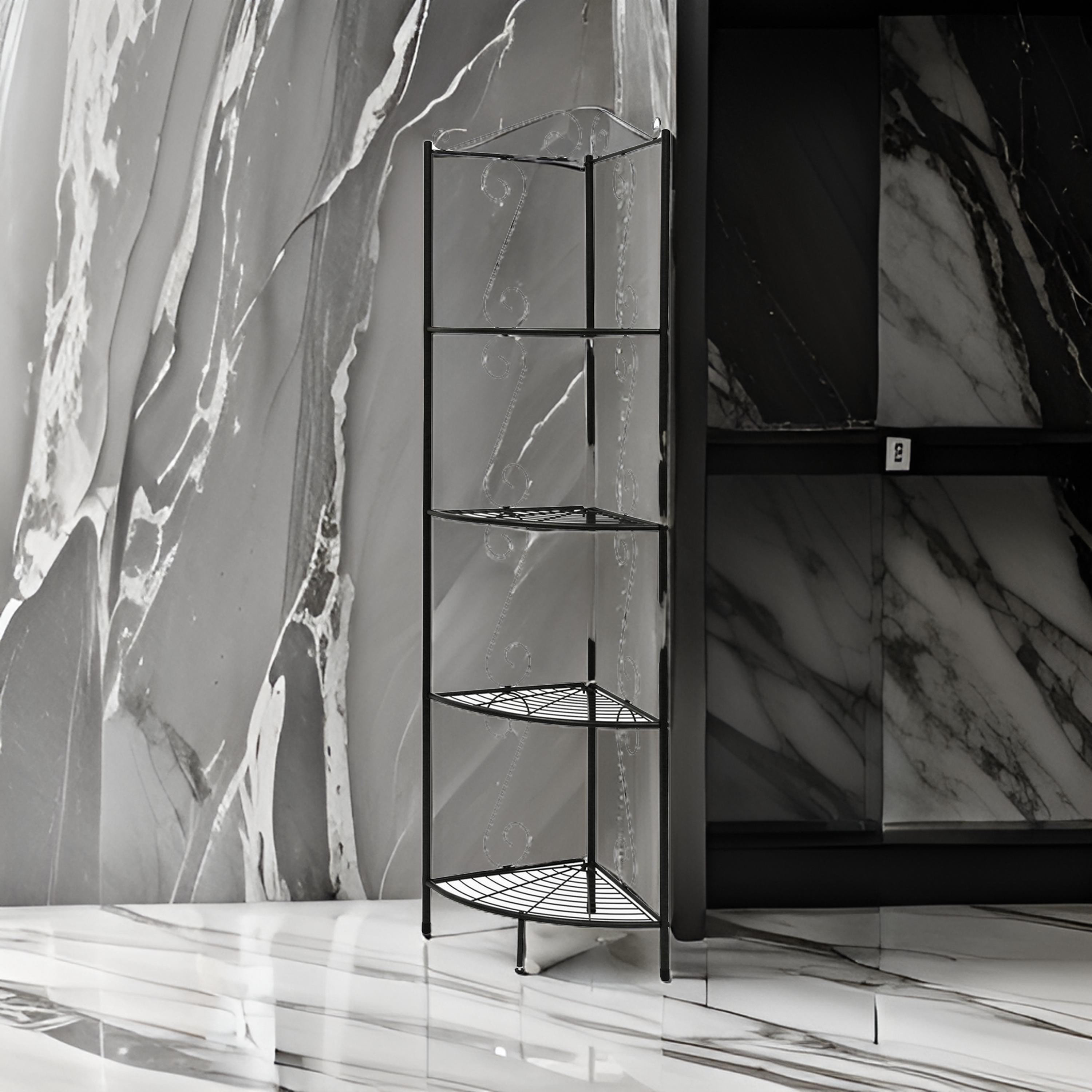 Benjara Joe Corner Etagere, 70 Inch 4 Tier Storage, Scrolled Copper ...