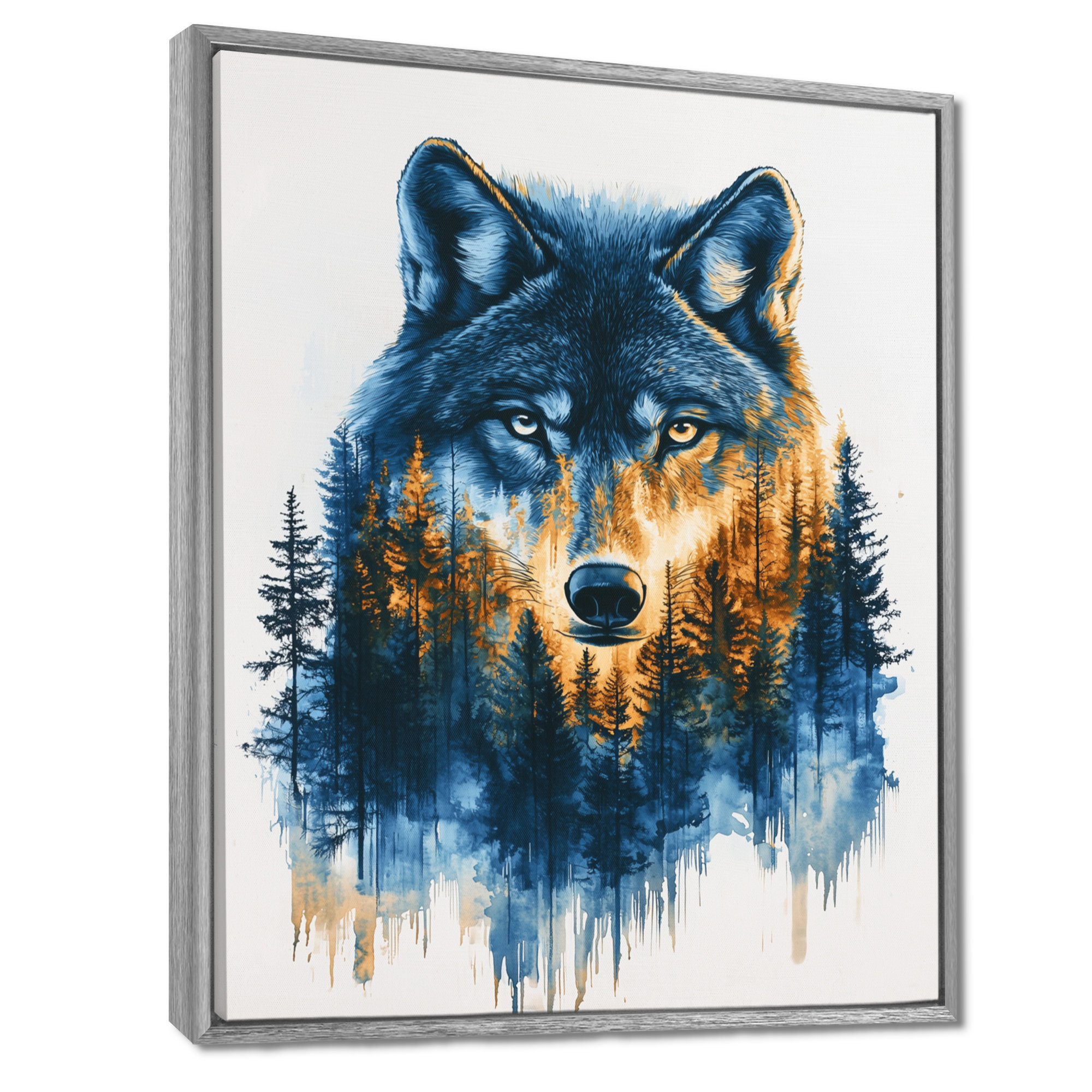 Millwood Pines Giesbert Golden Wolf In Blue Forest Landscape III - Wolf ...