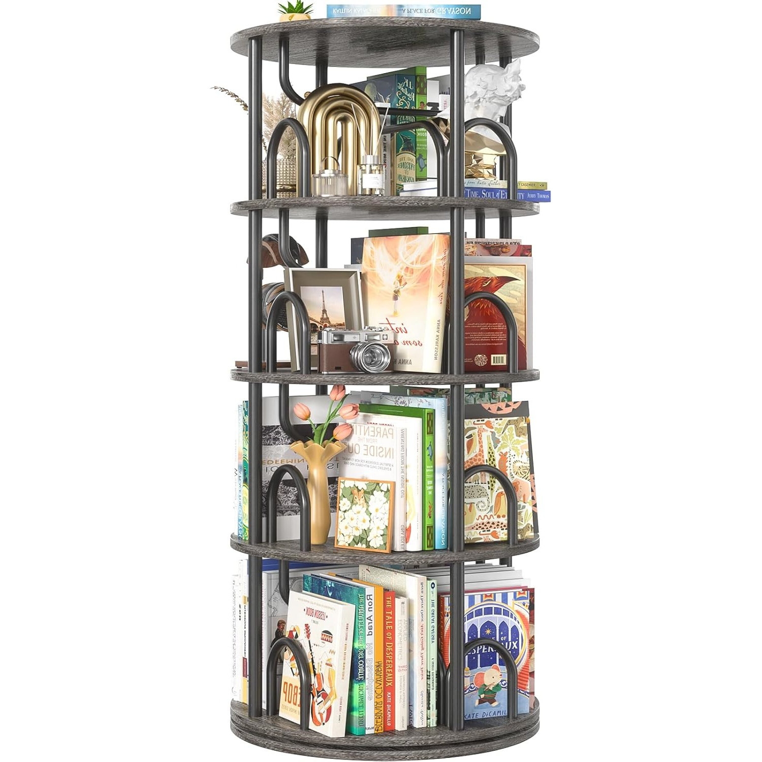 Corrigan Studio® 5 Tier Rotating Bookshelf Tower, 360 Display Spinning ...