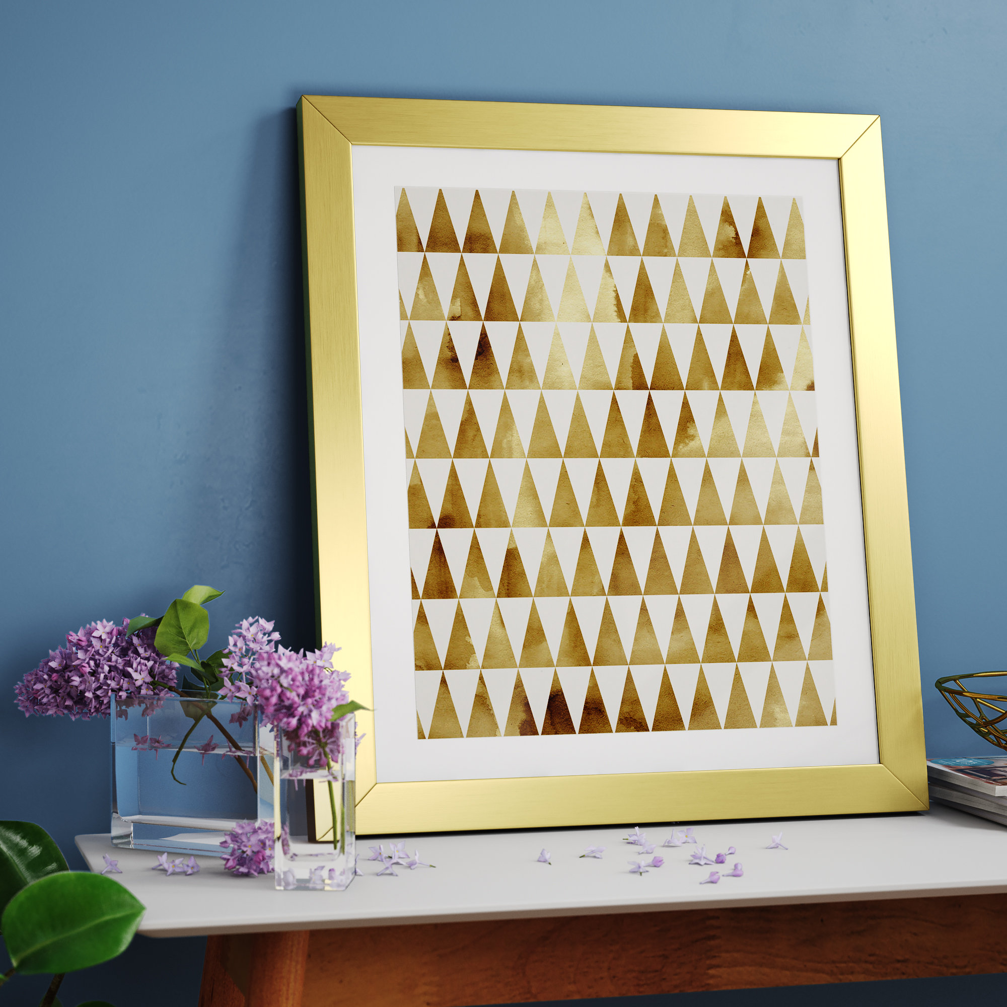 East Urban Home 'Triangle Pattern Gold' Framed Graphic Art Print on ...
