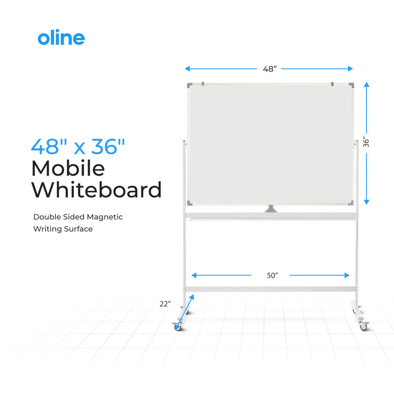 Oline Mobile Whiteboard 48" x 36" Inch Large Magnetic Rolling Double ...