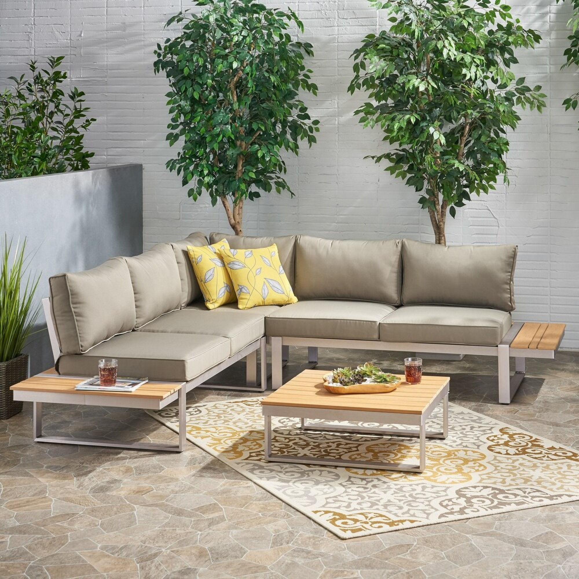 Hokku Designs Sterling v-shaped outdoor aluminum sofa set, modern ...