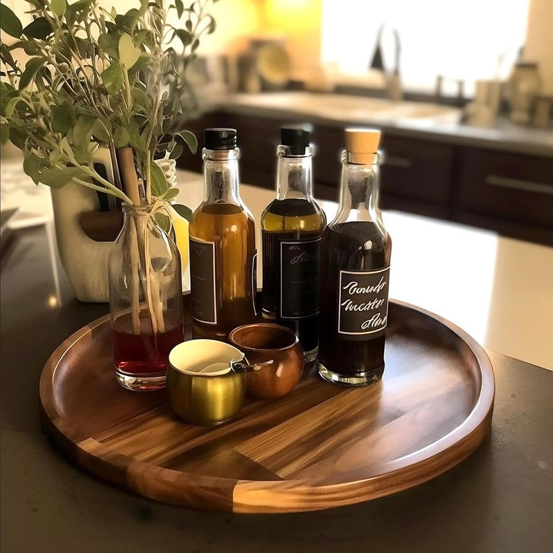 Millwood Pines Round Wood Tray ,Decorative Tray for Kitchen Dining Room ...