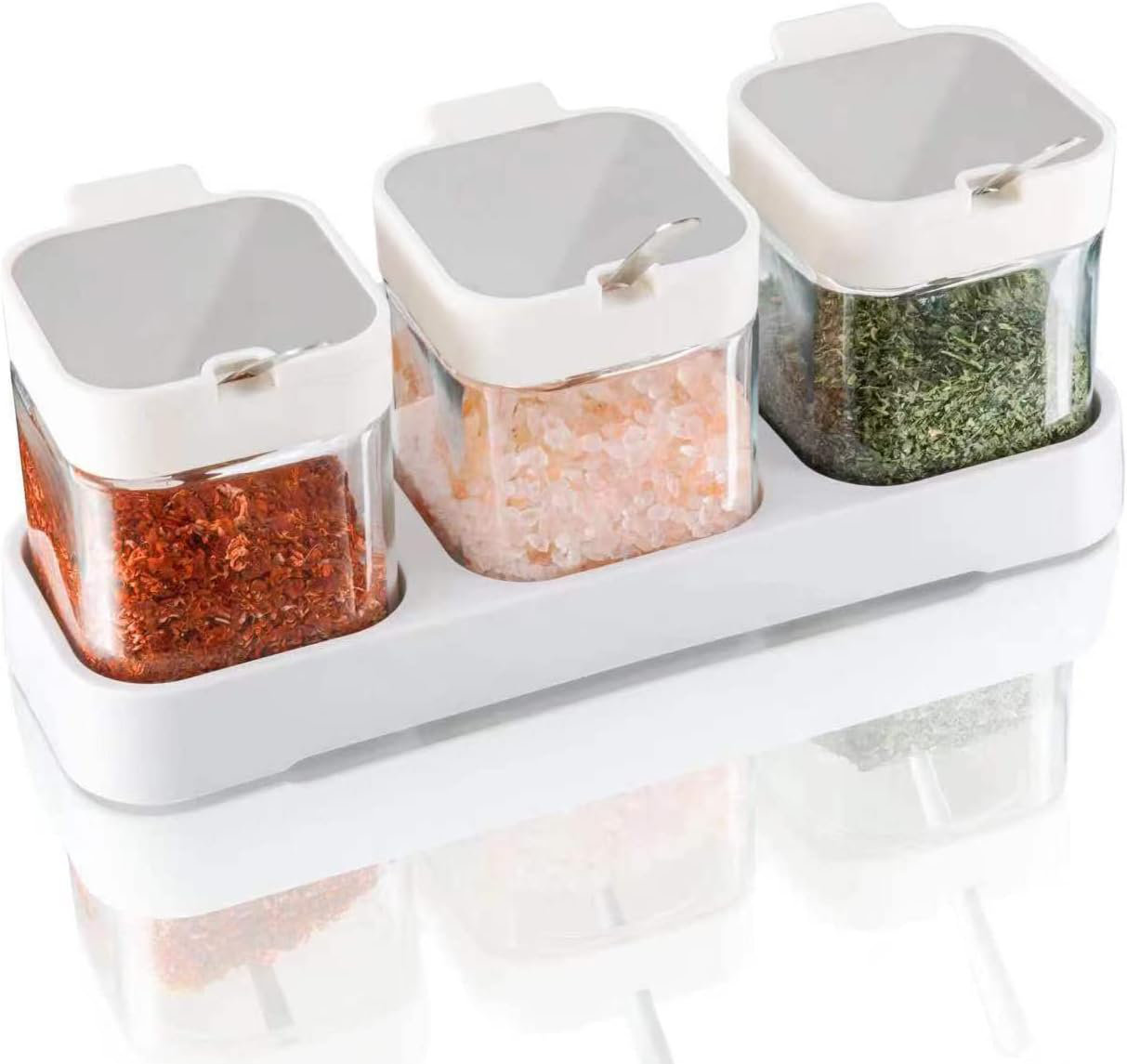 Prep & Savour Condiment Jar Spice Container With Lids And Spoons, Clear ...