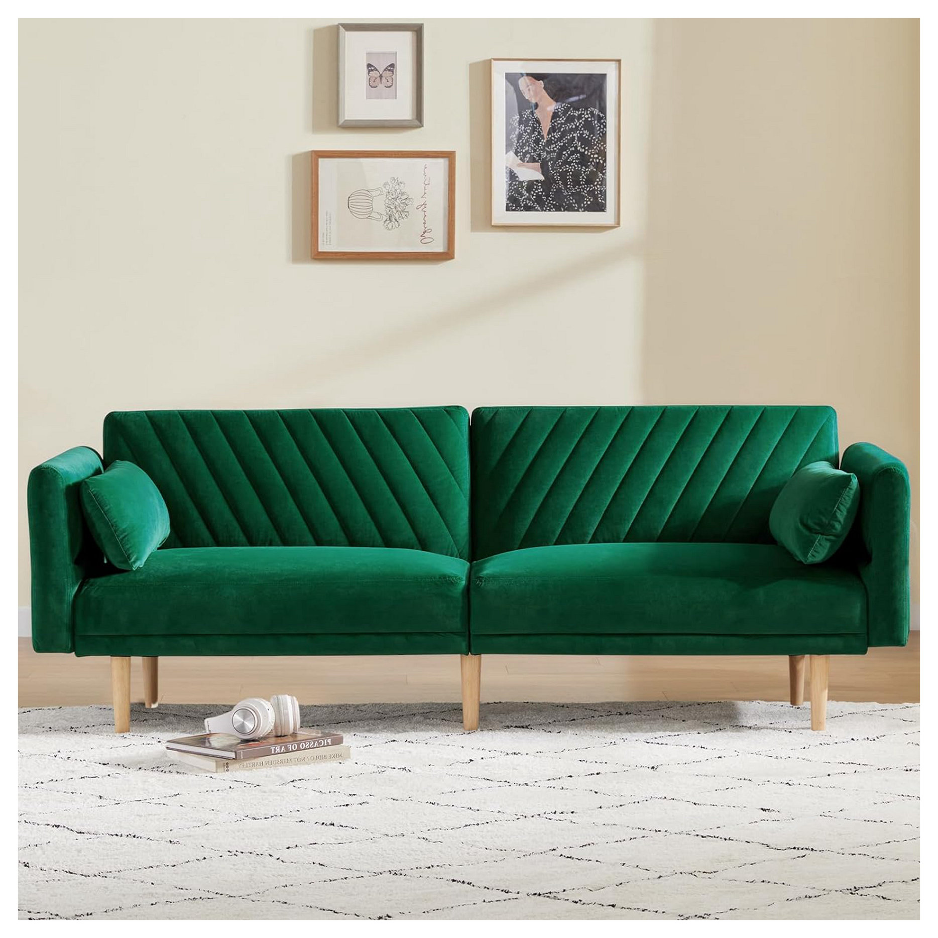 Mercer41 78'' Fabric Futon Sofa Bed, Convertible Sleeper Couch Bed ...