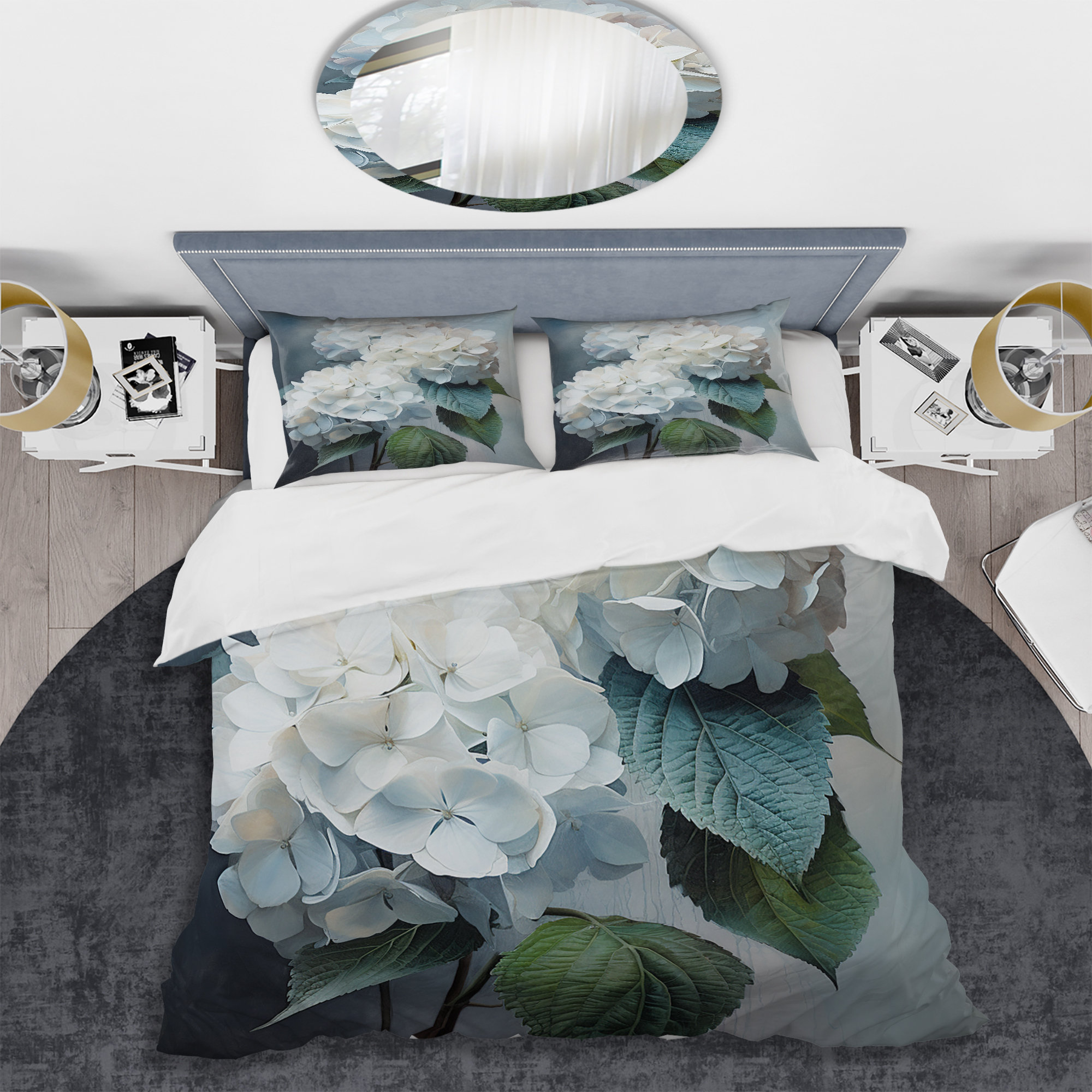 Design Art White Hydrangea Whispering Hues - Hydrangea Duvet Cover Set ...