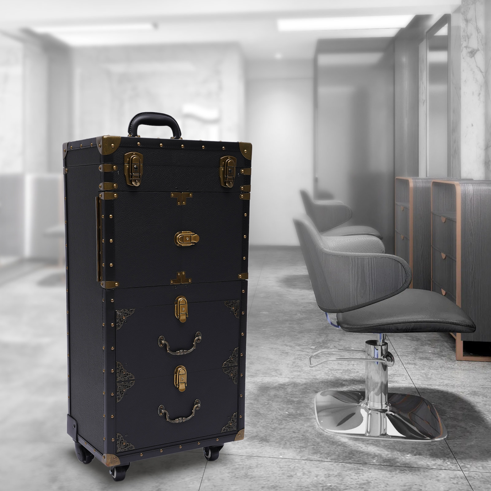 YaoTown Lockable Hairdressing Organizer Tool Box with Hair Dryer Holder ...