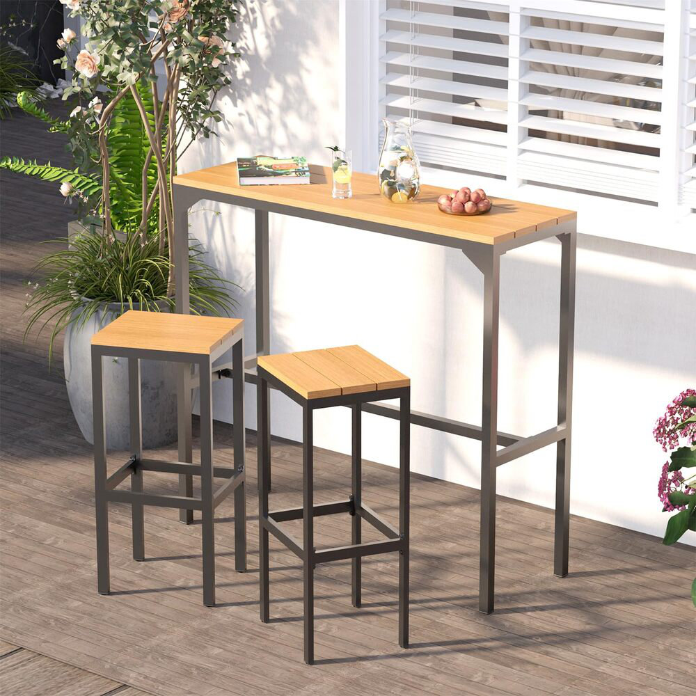 17 Stories 3 Pieces Outdoor High Top Table And Chairs Metal Bar Set ...