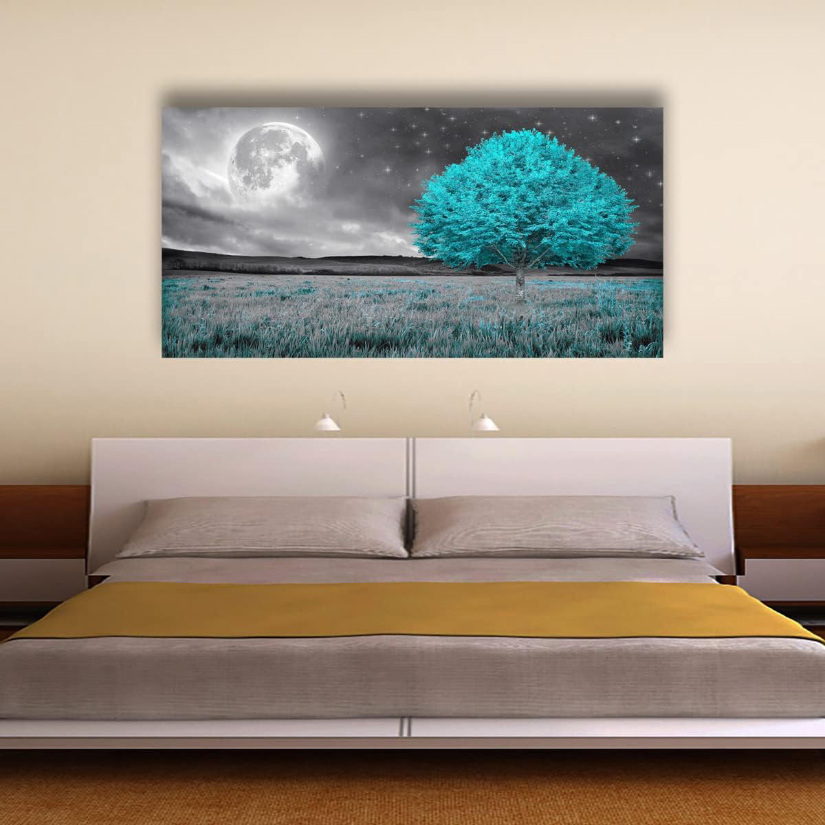Dakota Fields Blue Tree With Full Moon Paintings For Living Room ...