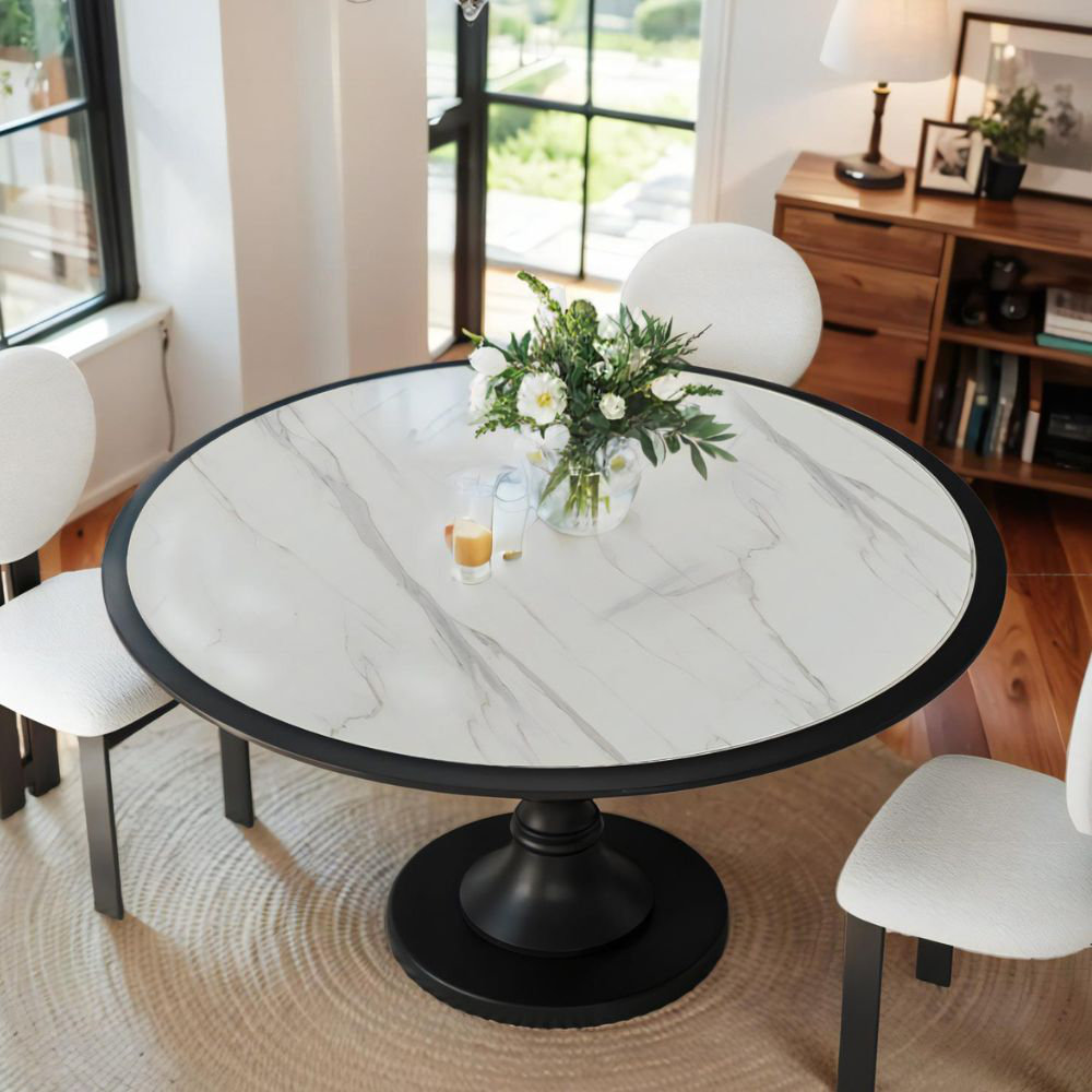 Darby Home Co 55“black Base Black Edging Tabletop Round Dining Table ...