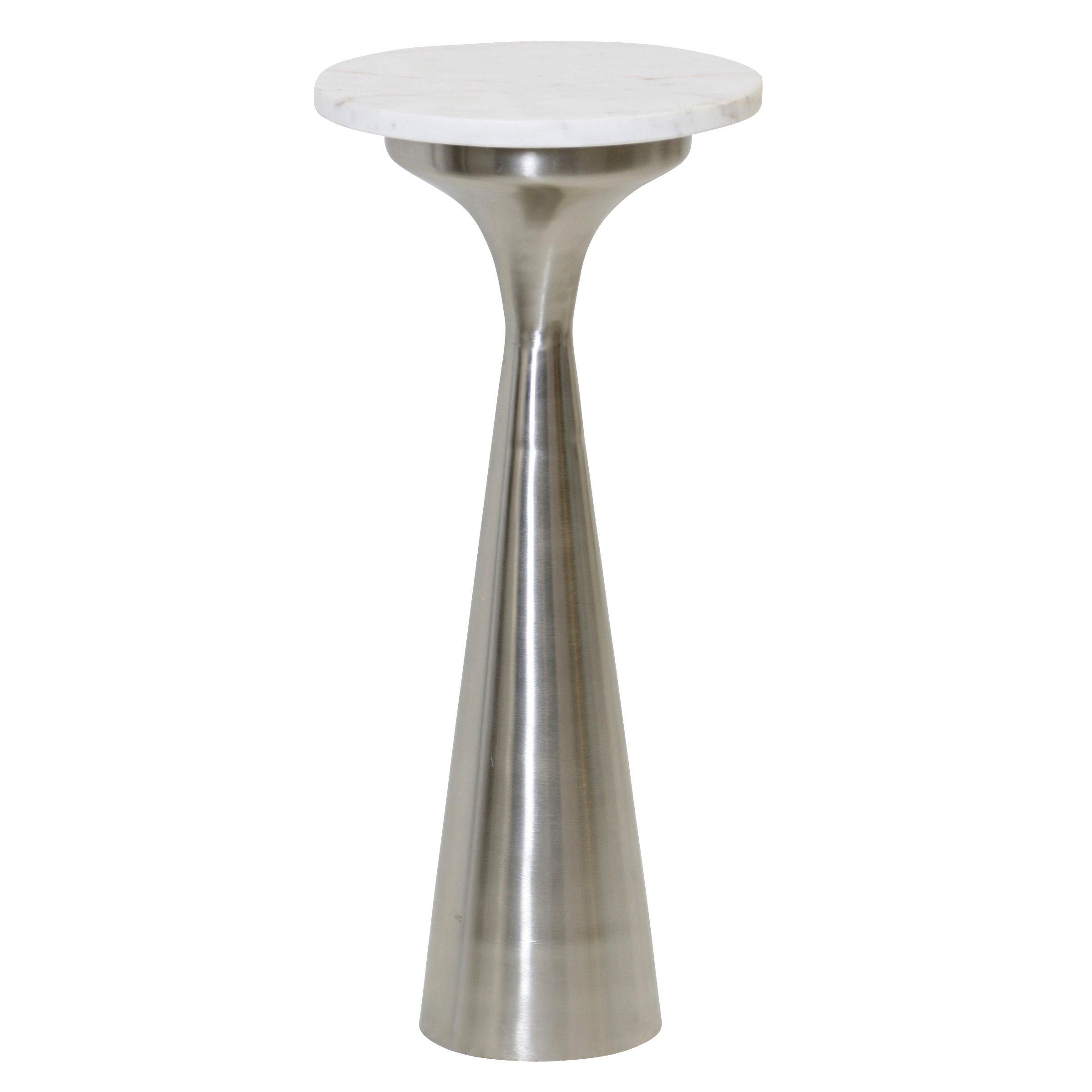 Mercer41 Round Drink Table - White Marble Top - Brass Cylinder Base ...