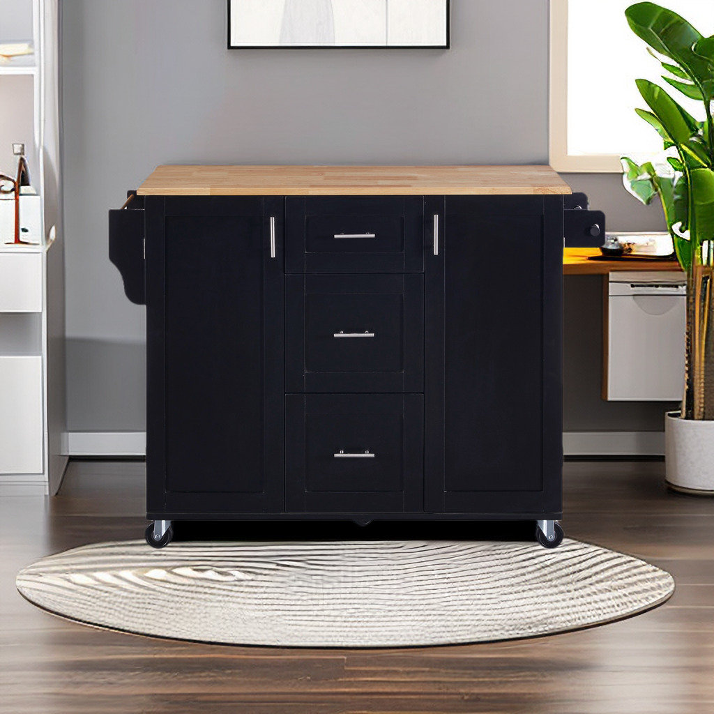 Winston Porter Rosinda Rolling Kitchen Cart with Manufactured Wood Top ...