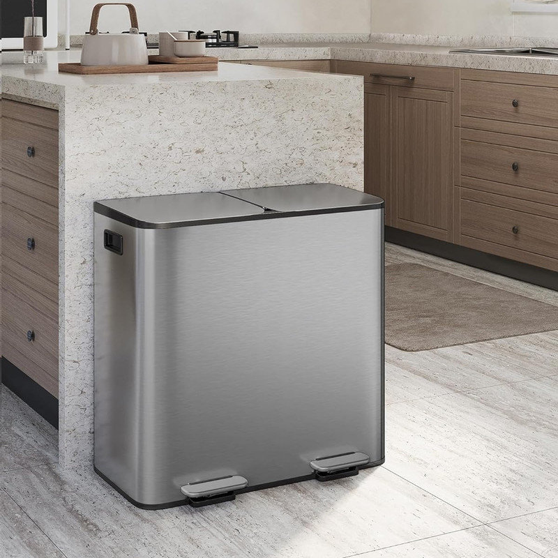 babevy Stainless Steel Double Trash Can with Lid for Kitchen, Large ...
