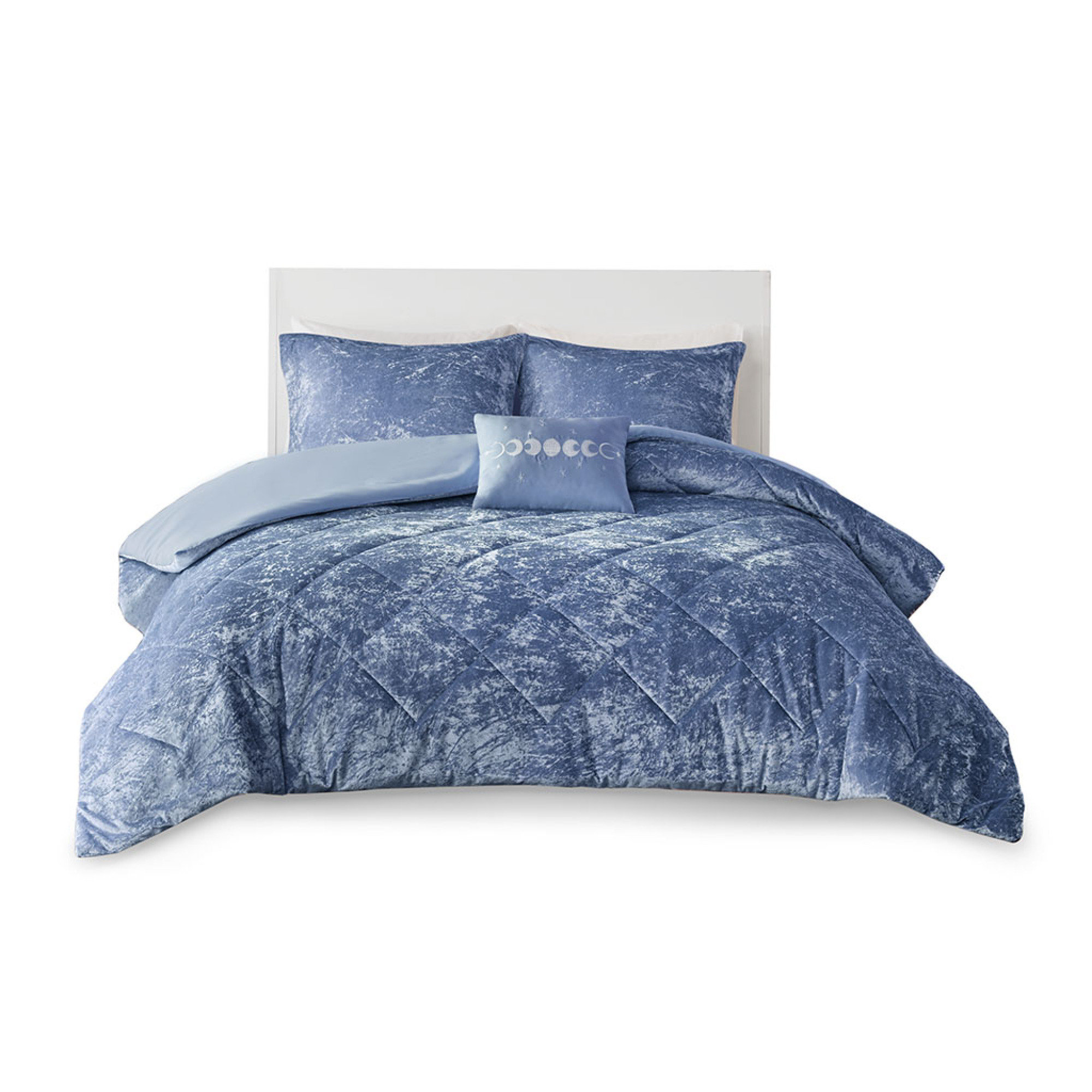 DORROM Periwinkle Blue Velvet Duvet Cover Set With Quilted Design | Wayfair