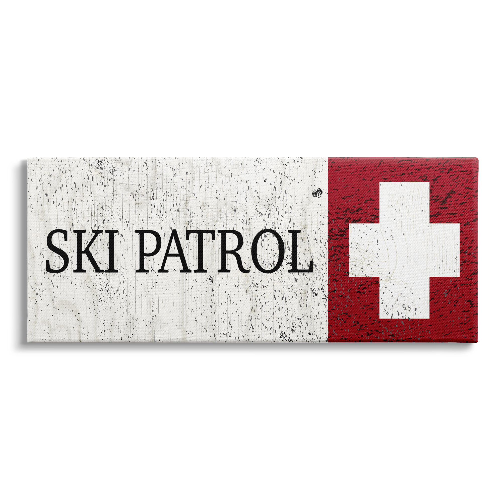 Stupell Industries Distressed Ski Patrol Sign Rustic Grain Pattern Grey ...
