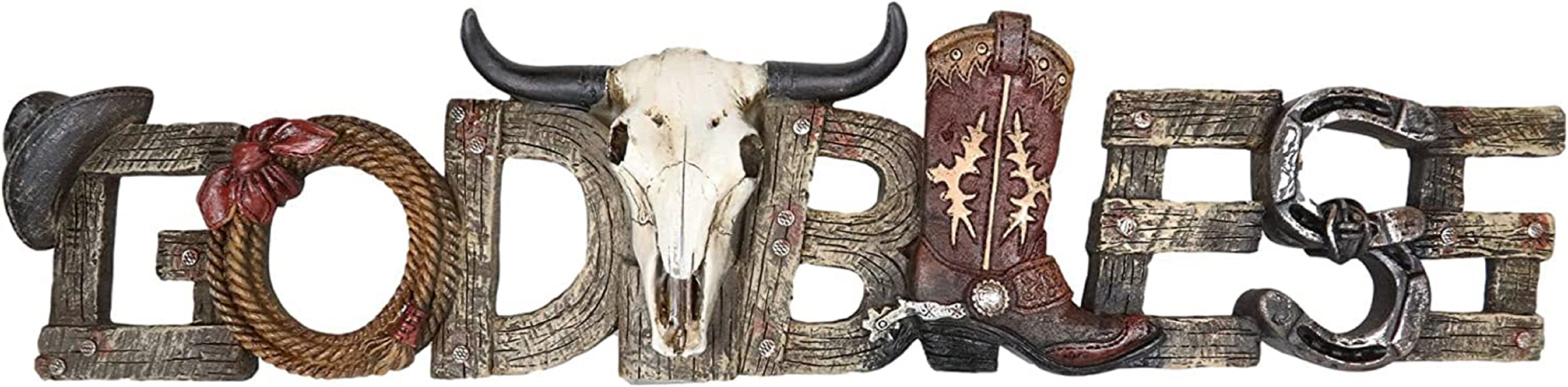 Union Rustic Faux Wood Colourful Western God Bless Hanging Wall Plaque ...
