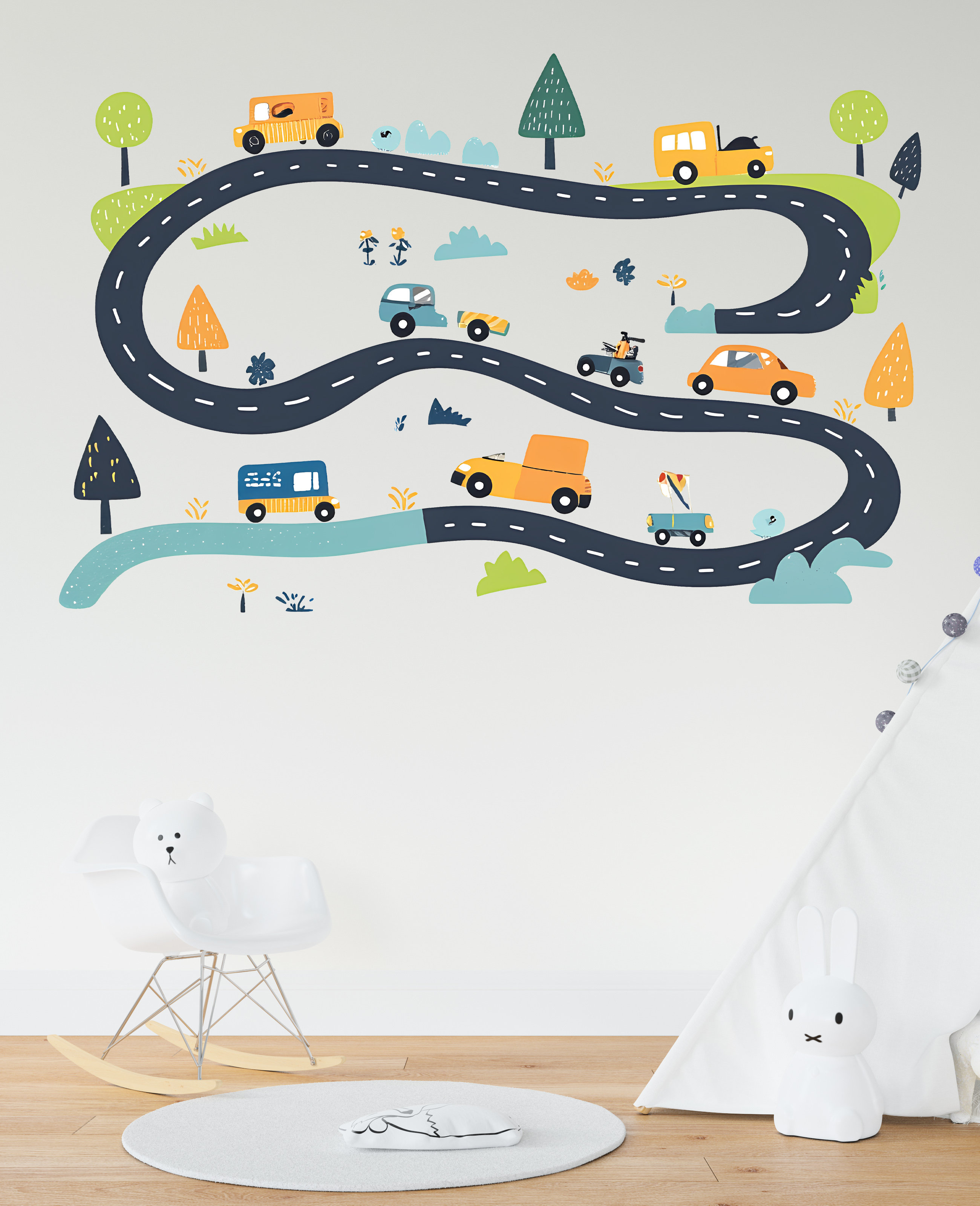 Mason & Marbles Vinyl Race Track Stickers for Nursery, Toddler Bedroom ...