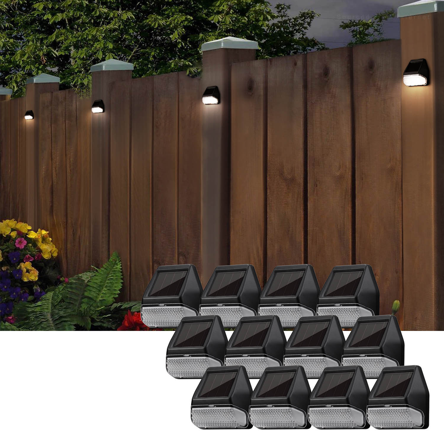 Arlmont & Co. 12-Pack Solar-Powered LED Fence Light For Outdoor, Patio ...