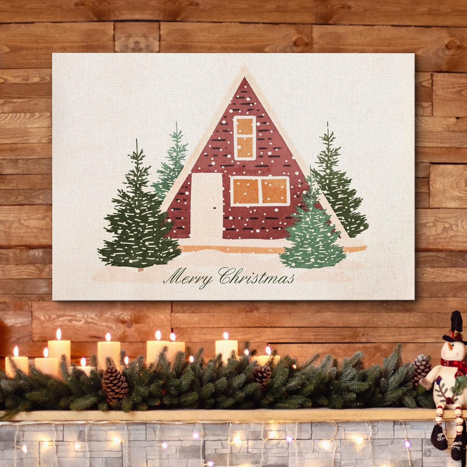 IDEA4WALL Merry Christmas Winter Log Cabin Celebrations & Holidays ...