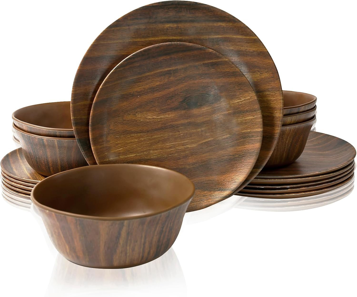 Loon Peak Wooden 18-Piece Dinnerware Set, Melamine Dinner Dishes Set ...