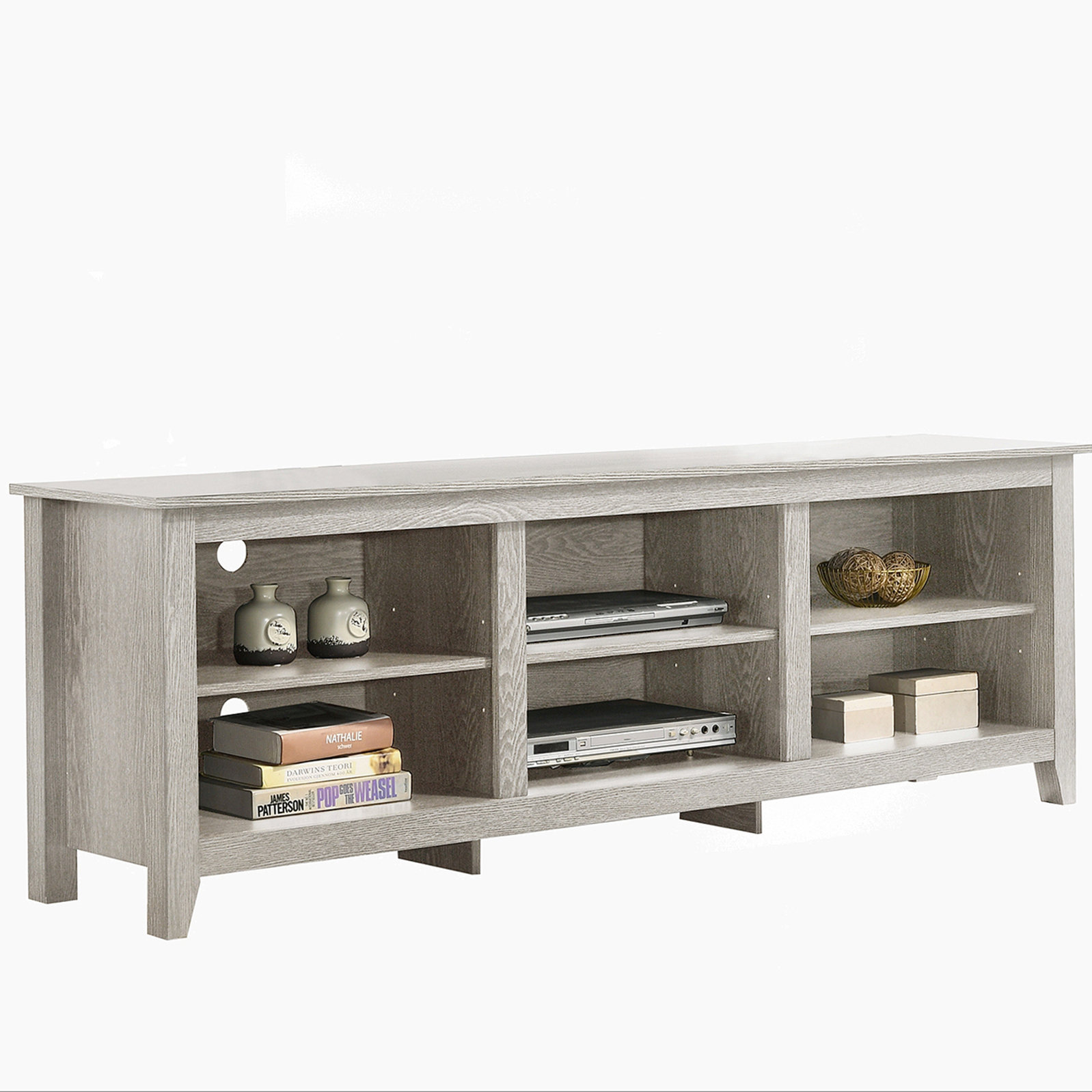 DSUNNER Benito Dusty Gray 70" Wide TV Stand with Open Shelves and Cable ...