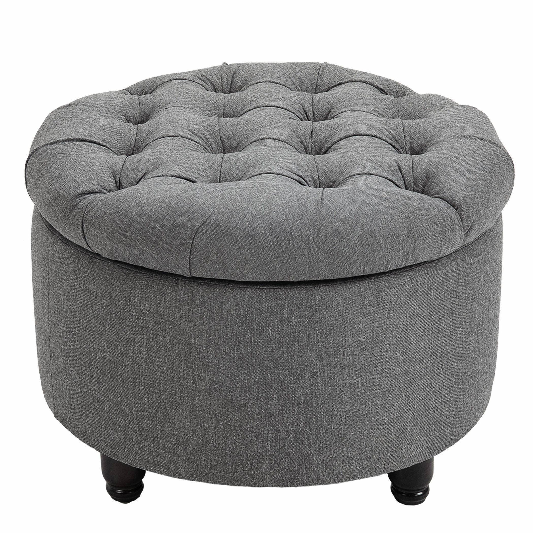 Darby Home Co Round Linen-touch Fabric Storage Footstool Ottoman Button ...
